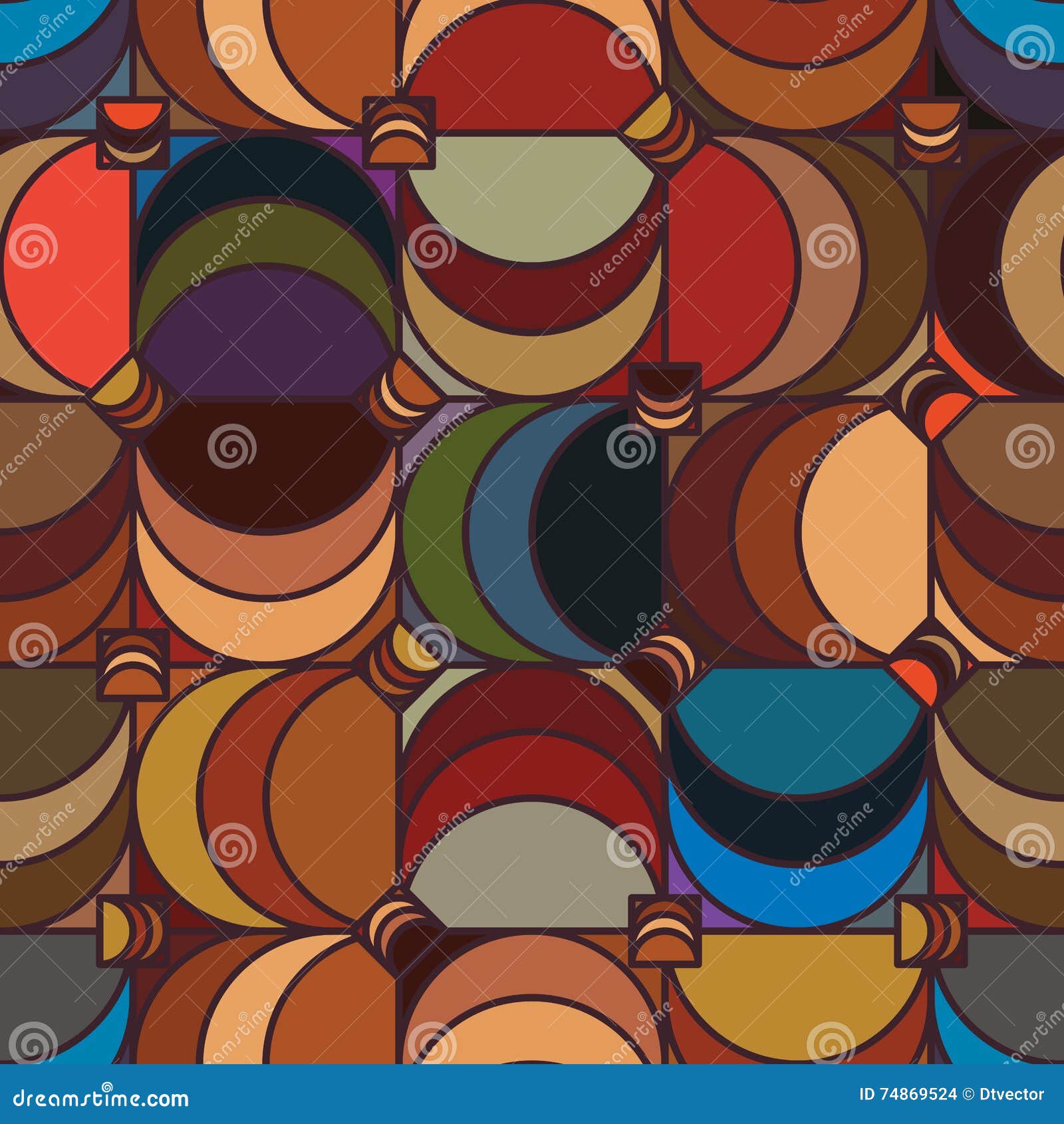 Square Half Moon Vintage Seamless Pattern Stock Vector - Illustration ...