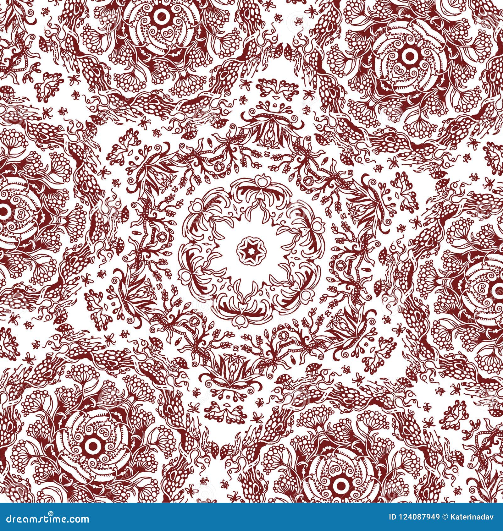 A Square Hand-drawn Floral Pattern, Monochrome Vector Background Stock ...