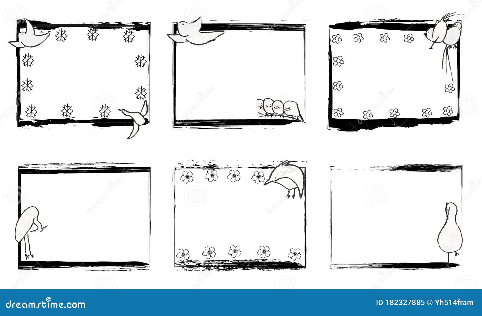 Square Hand-painted Frame of Cute Japanese-style Birds Stock Vector ...