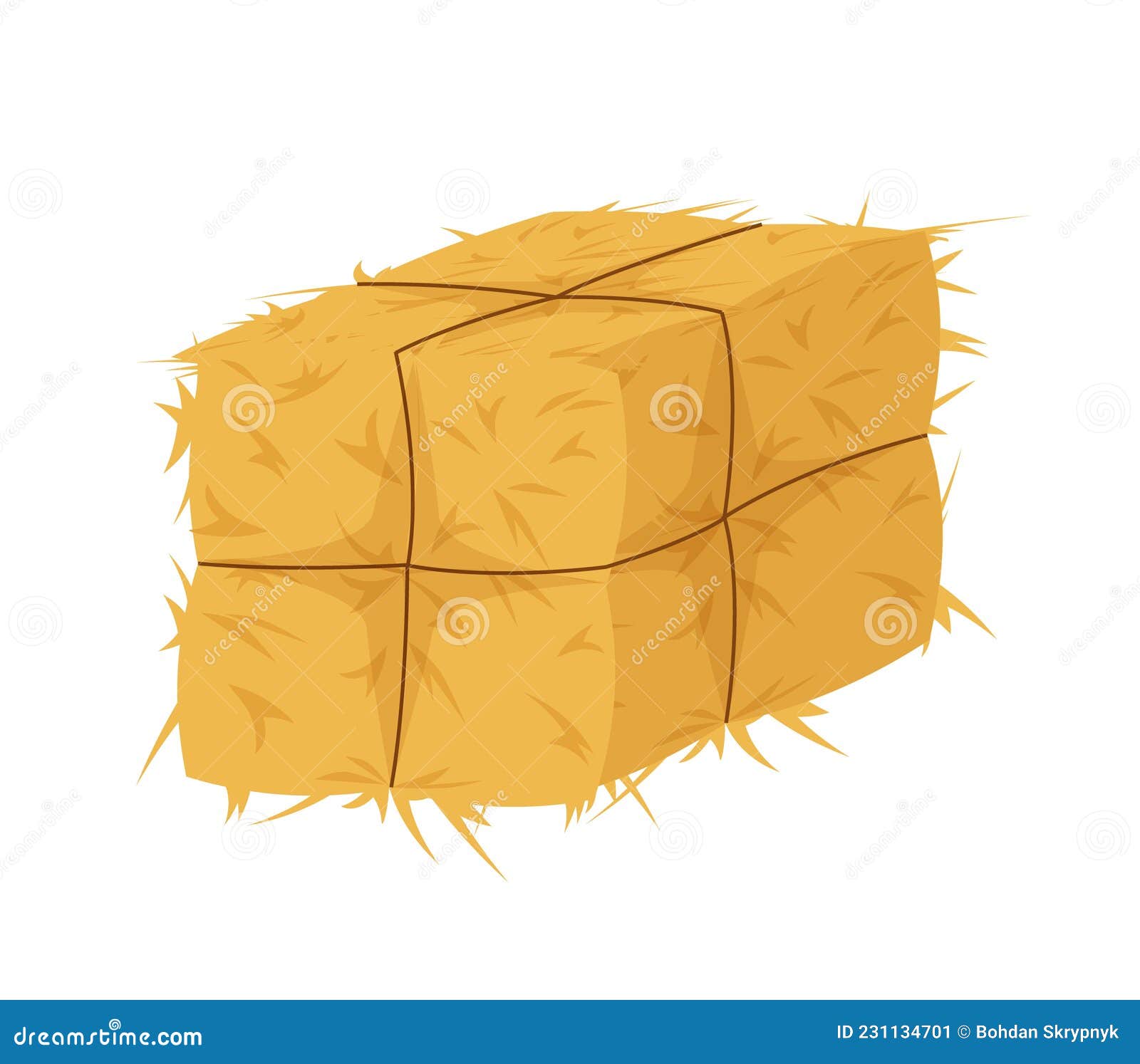 Square Haystack. Yellow Bandaged Roll Of Grass Compact Hayloft Cartoon ...