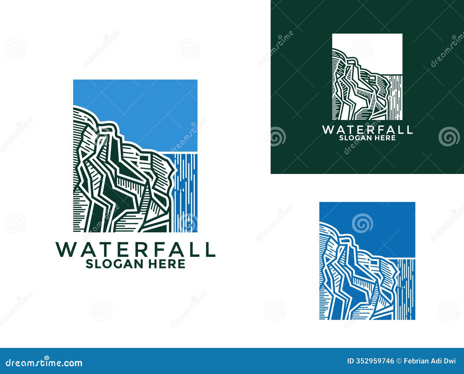 Square Hill and Waterfall Logo Vector. Simple Waterfall Logo ...