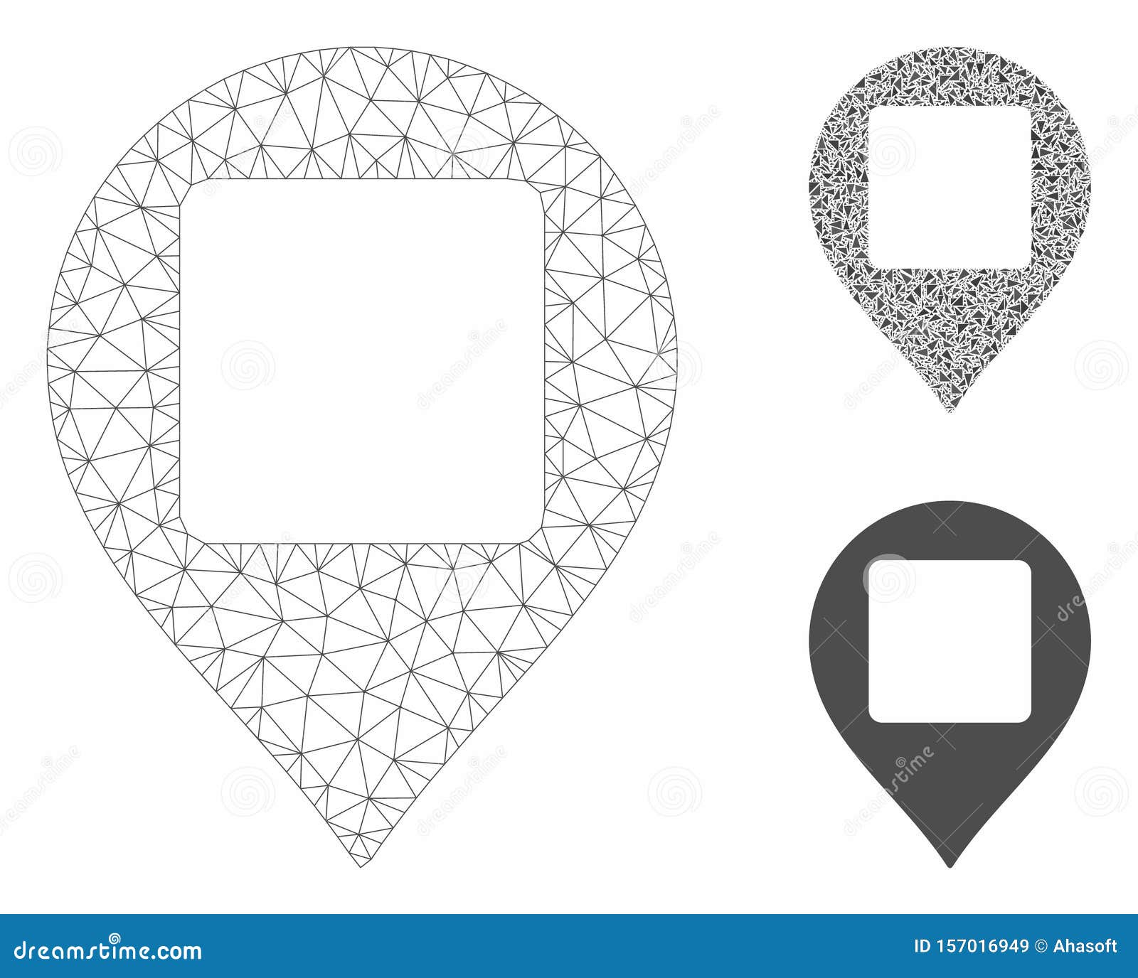 Square Hole Map Marker Vector Mesh 2D Model and Triangle Mosaic Icon ...