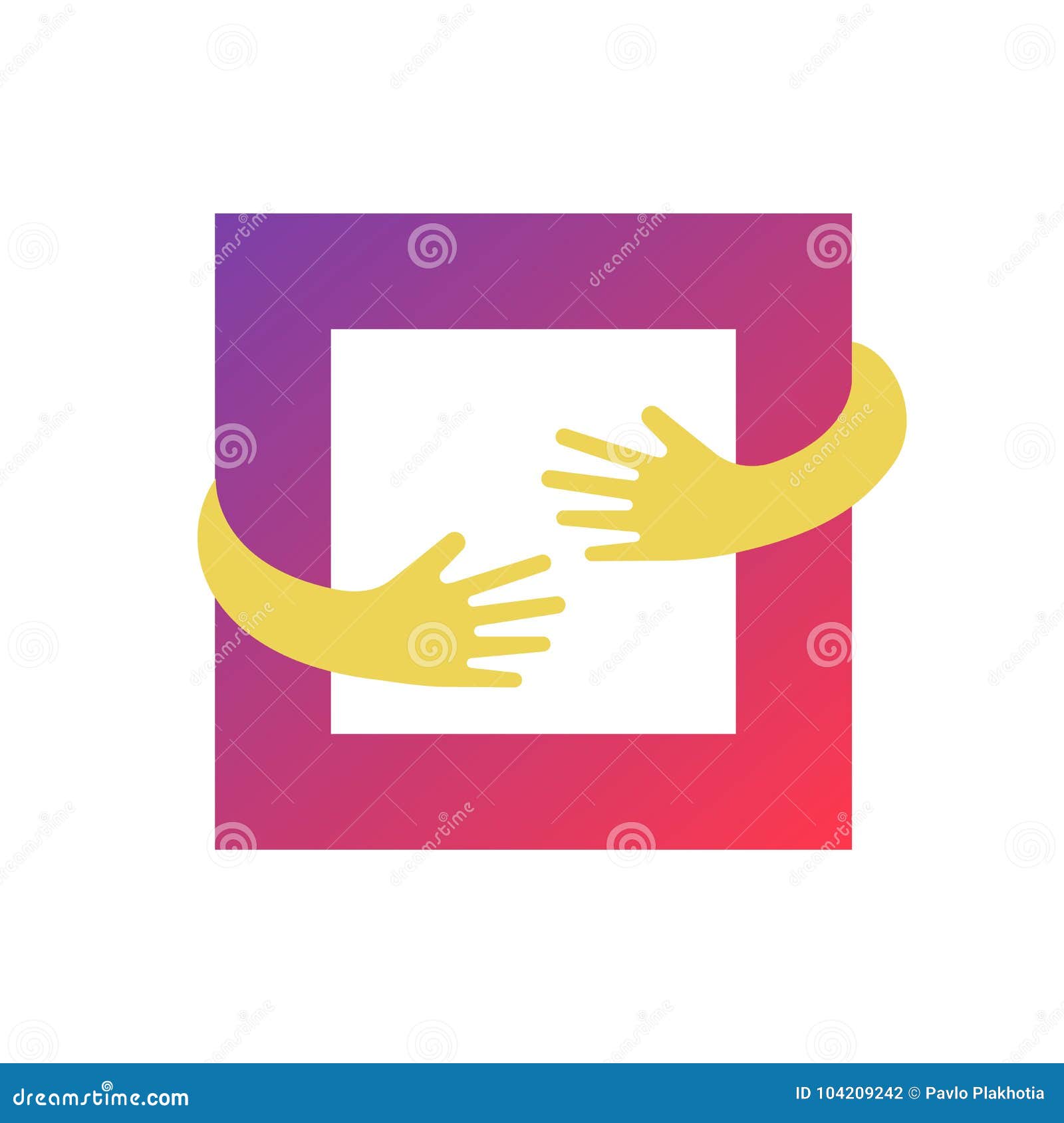 Square Hug Logo Design Graphic. Abstract Hands and Rectangle Vector ...