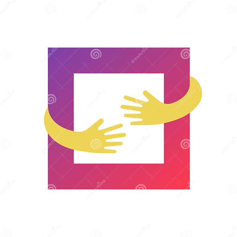 Square Hug Logo Design Graphic. Abstract Hands and Rectangle Vector ...