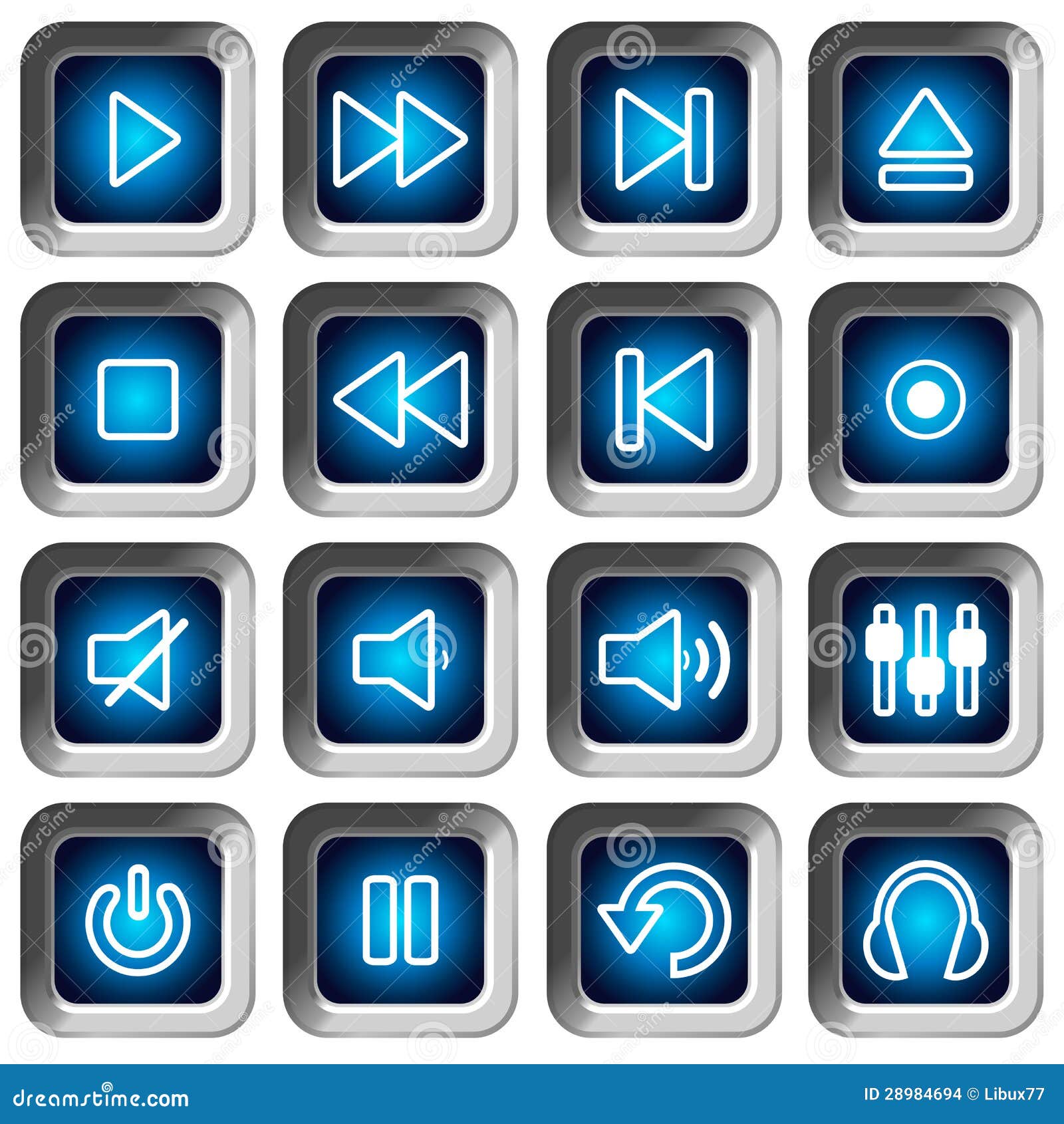 Square Icons Set - Player Buttons Stock Vector - Illustration of sign ...