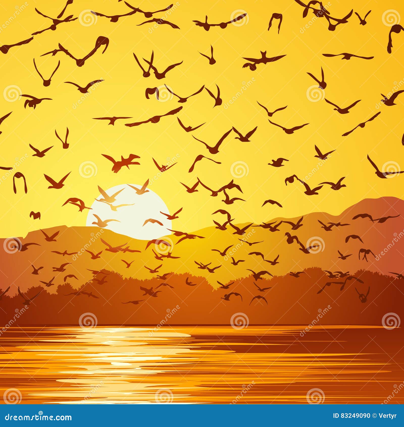 Square Illustration Flock of Birds at Sunset. Stock Vector ...