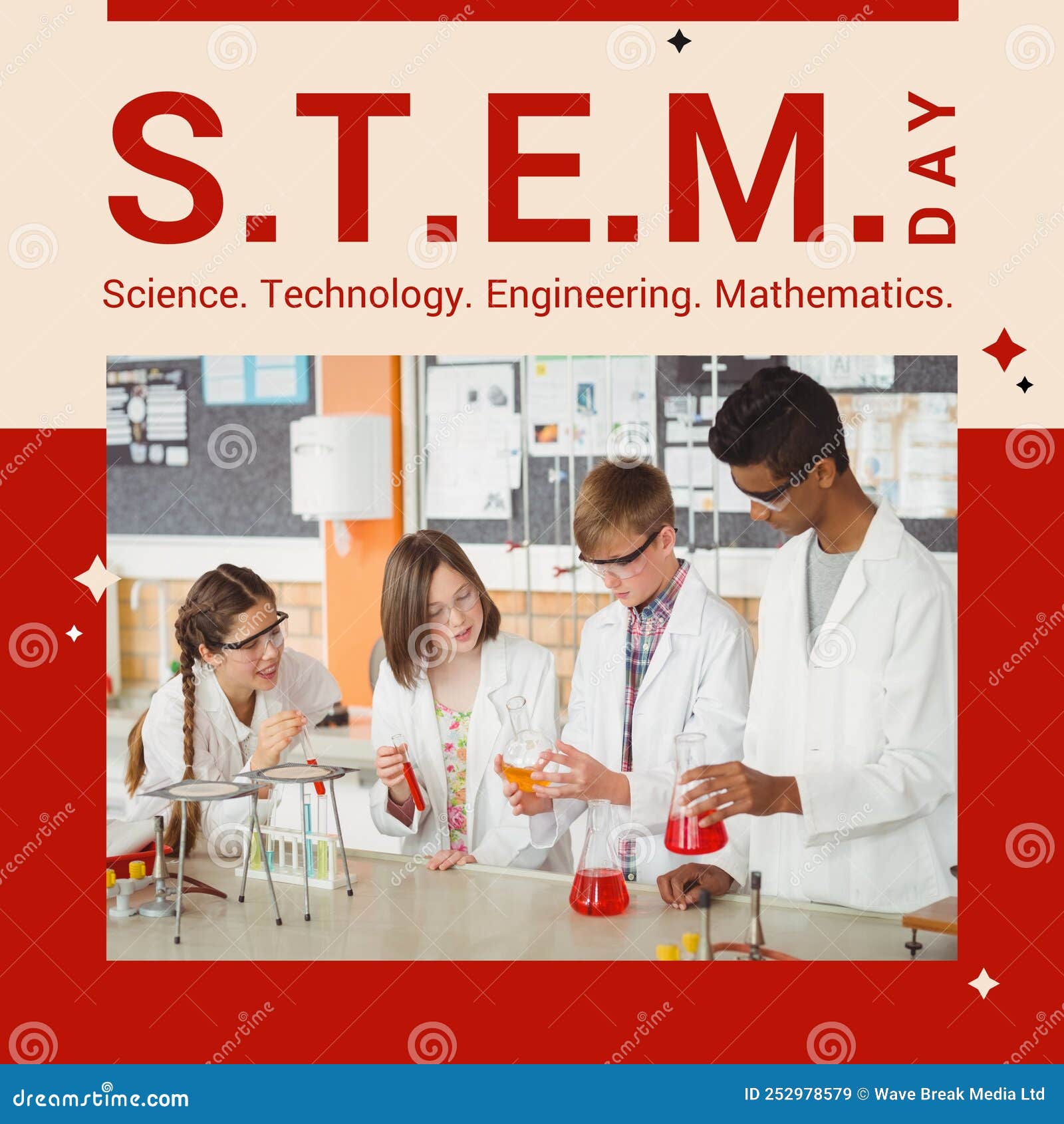 Square Image of Stem Day Text with Diverse School Pupils in Chemistry ...
