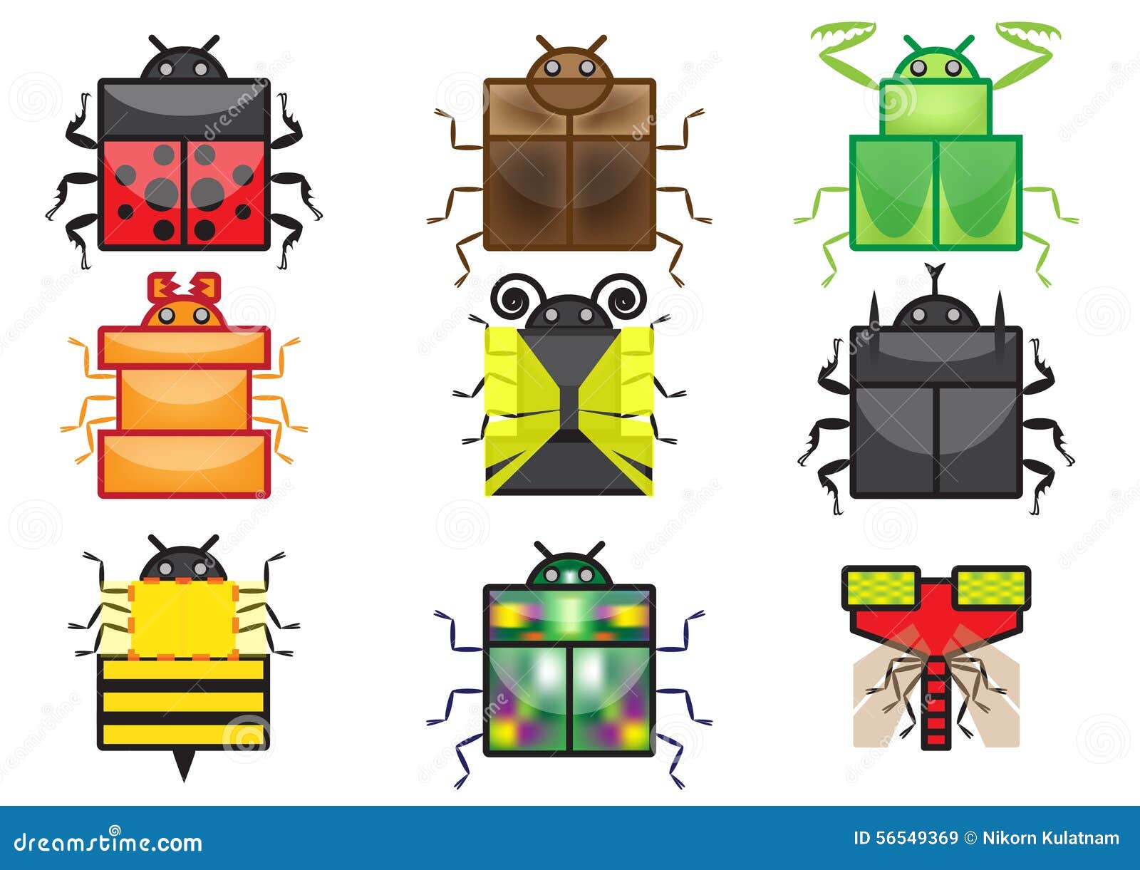 Square Insect Icon Collection Stock Vector - Illustration of icon ...