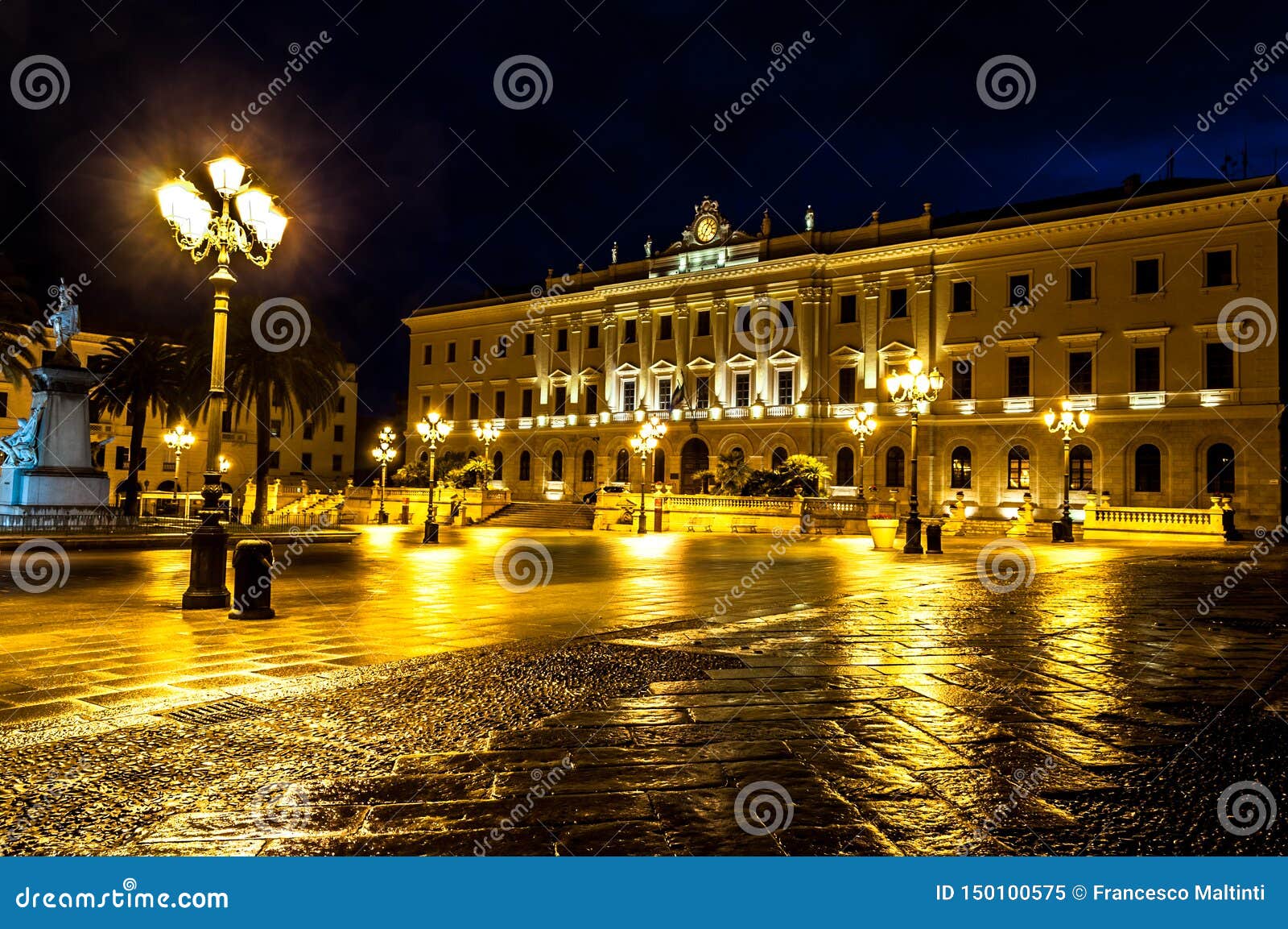Square of Italian City at Night Stock Image - Image of view, night ...