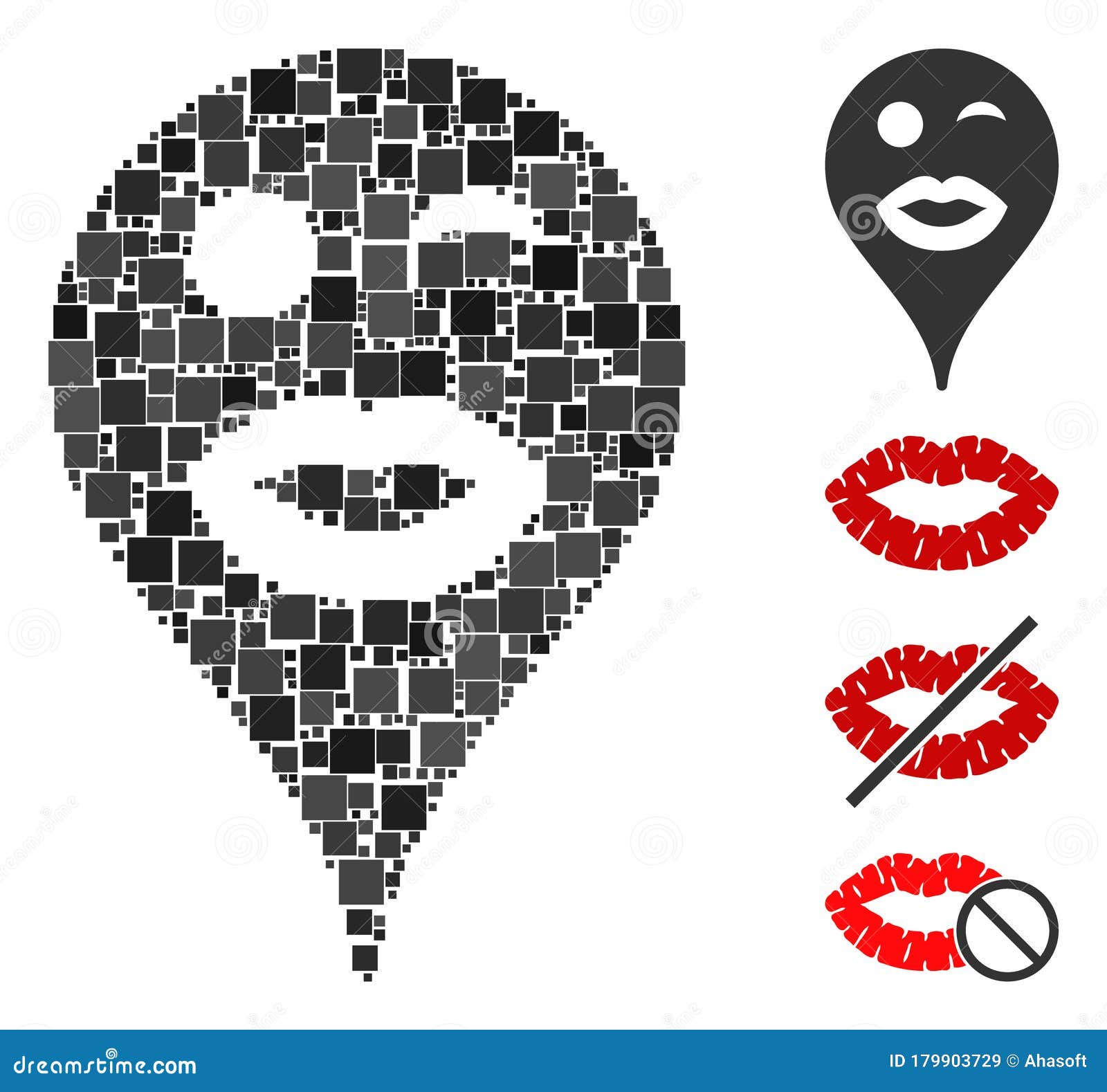 Square Lady Wink Smiley Map Marker Icon Vector Collage Stock ...