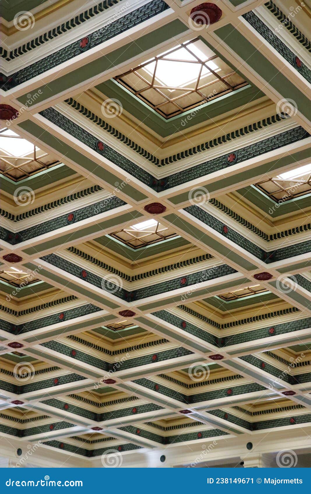 Square Leaded Window Ceiling with Green Trim Stock Image - Image of ...