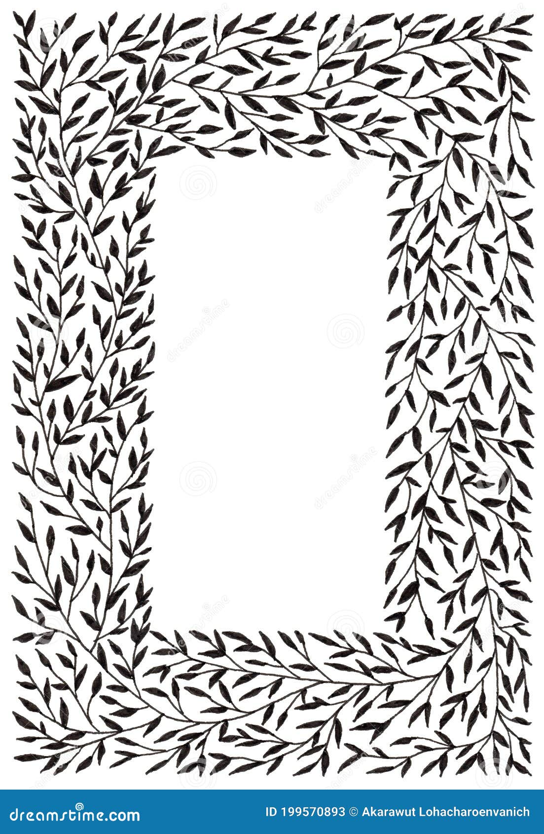 Square Leaf Frame Using Hand Drawing by Black Ink for Photo and ...