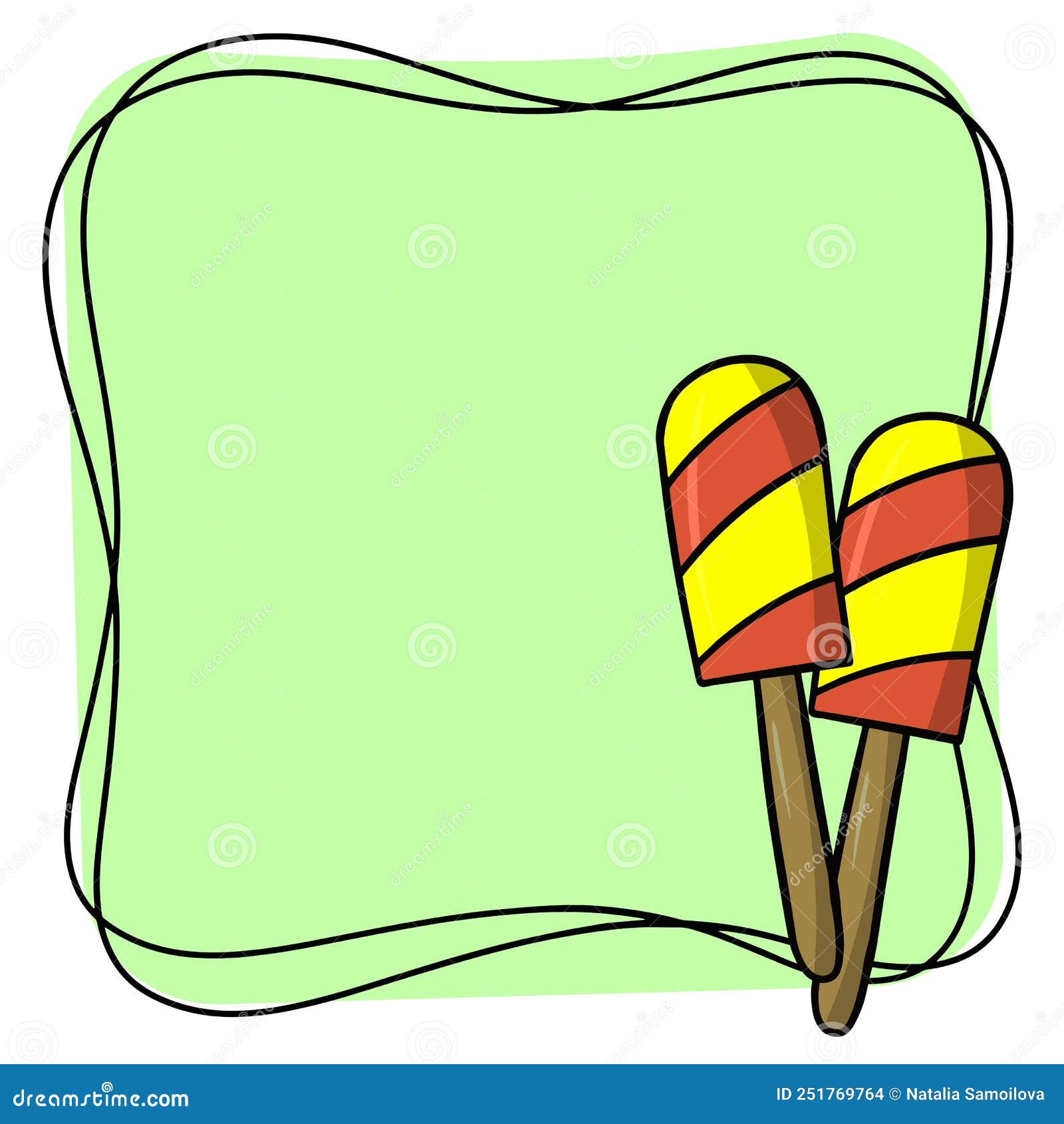 Square Light Green Frame, Copy Space, Popsicle on a Stick. Vector ...