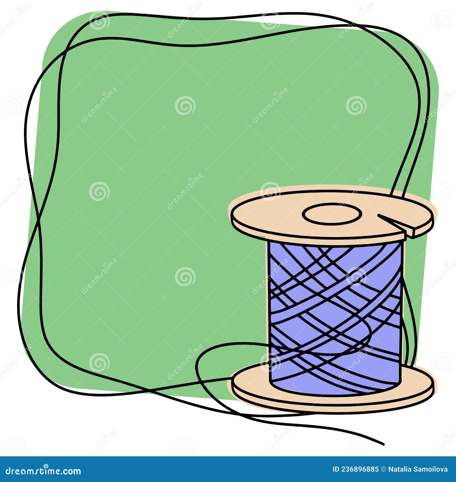 A Square Light Green Frame, a Needlework Icon with a Spool of Purple ...