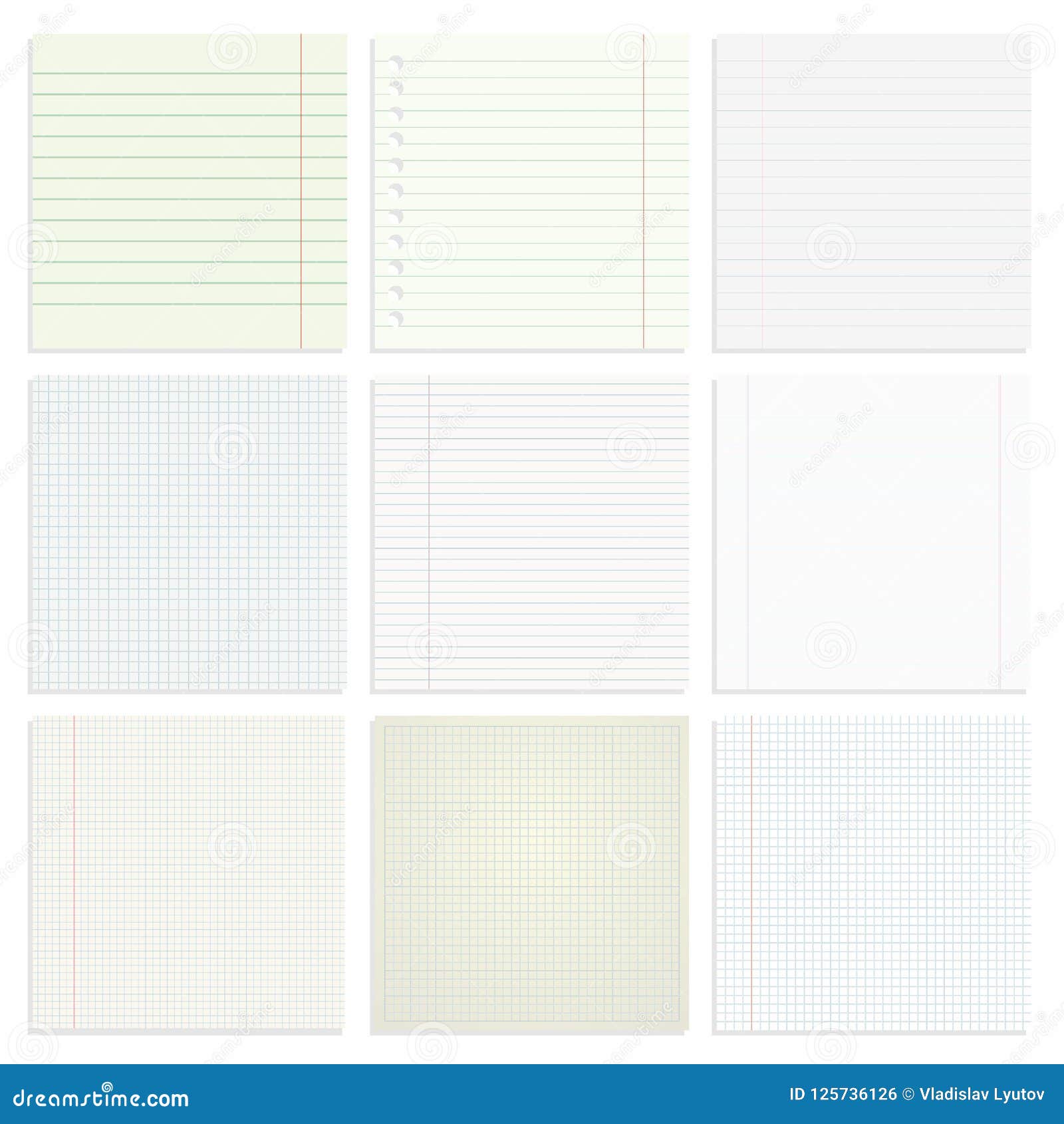 Square, Lined Paper Blank Sheets Set Stock Vector - Illustration of ...