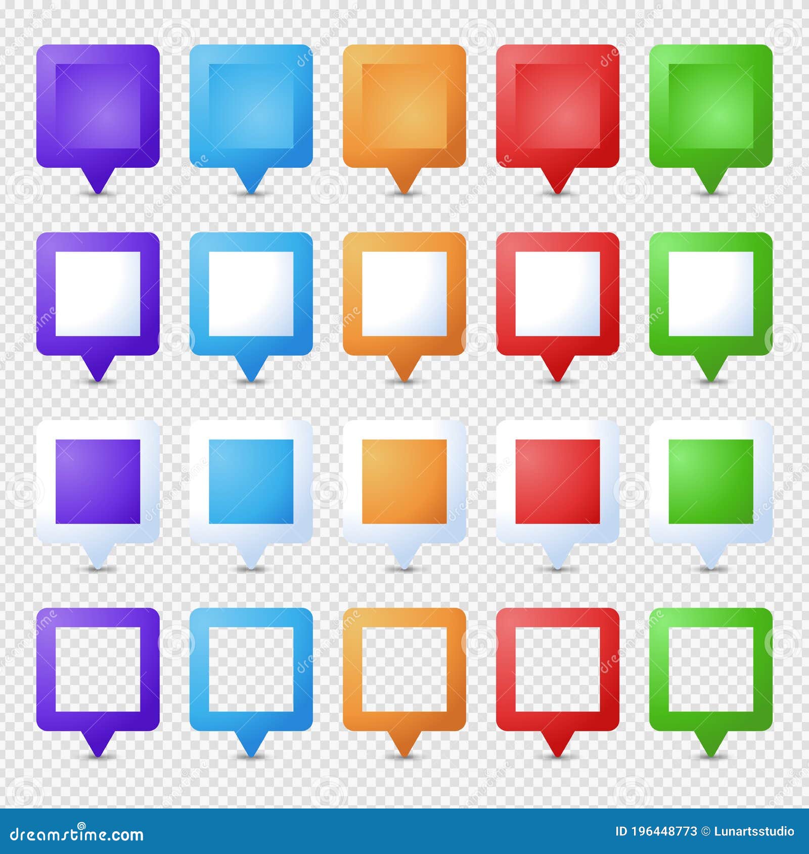 Square Location Pins Set. Marker 3D. Map Pointer Pin Vector Set ...