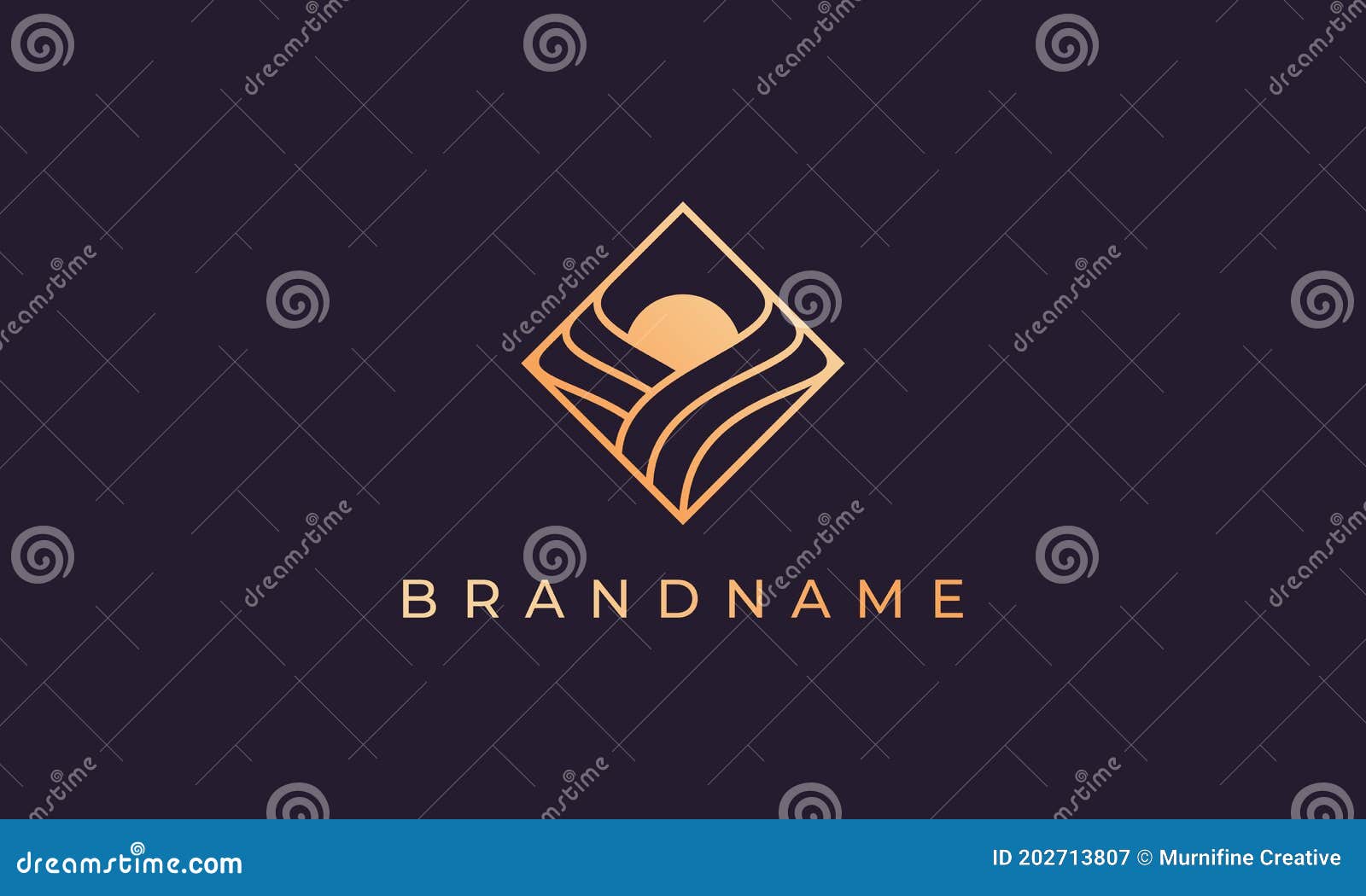 Square Logo with Outline Forming Ocean Wave and Sun in a Simple and ...