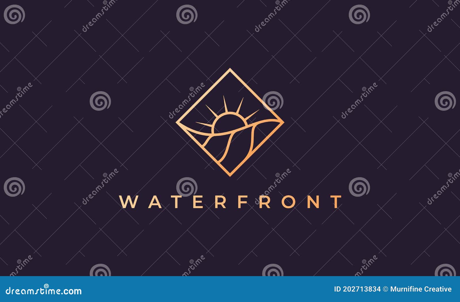 Square Logo with Outline Forming Ocean Wave and Sun in a Simple and ...