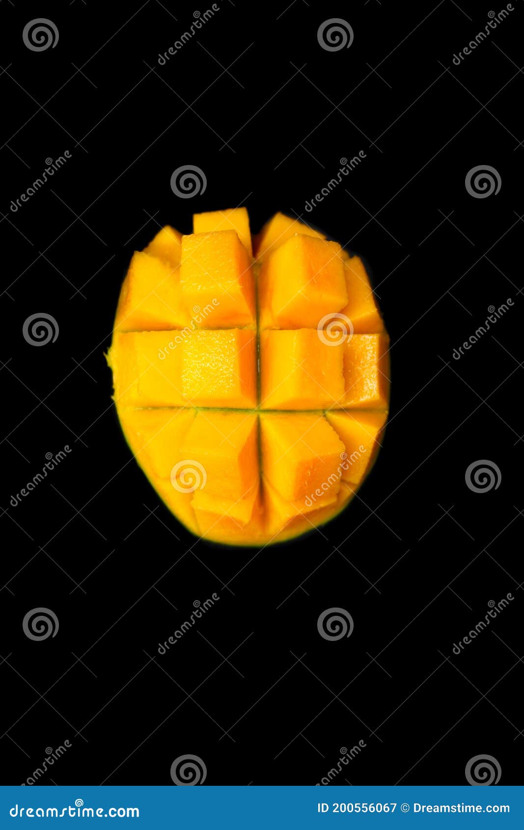 A Square Mango Slice Isolated from a Black Background, Perfect for ...
