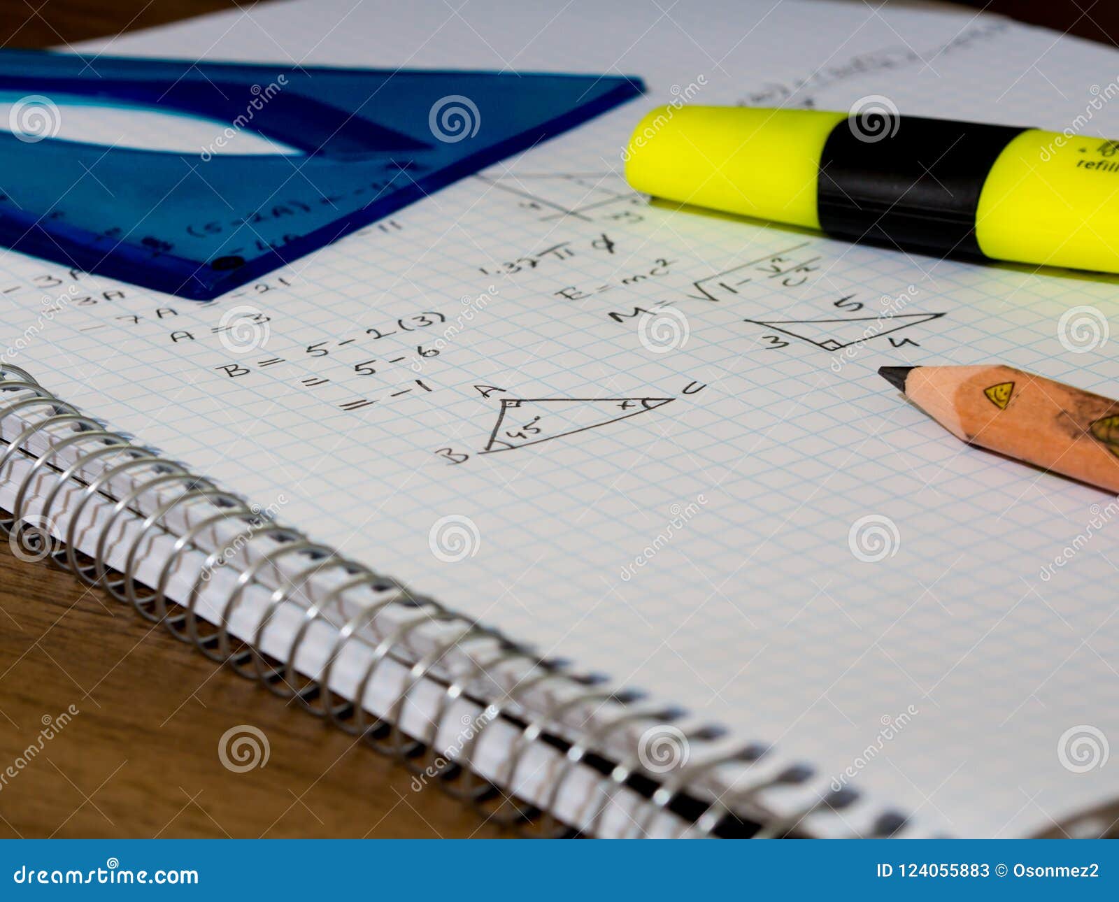 Square Mathematics Student Book, and Colored Pencil on it Stock Image ...