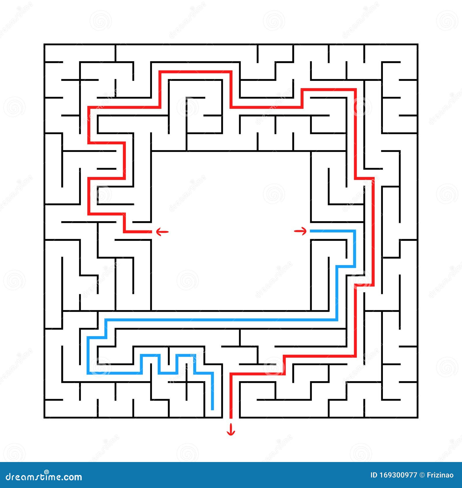 A Square Maze. Find the Right Path from the Center of the Labyrinth ...