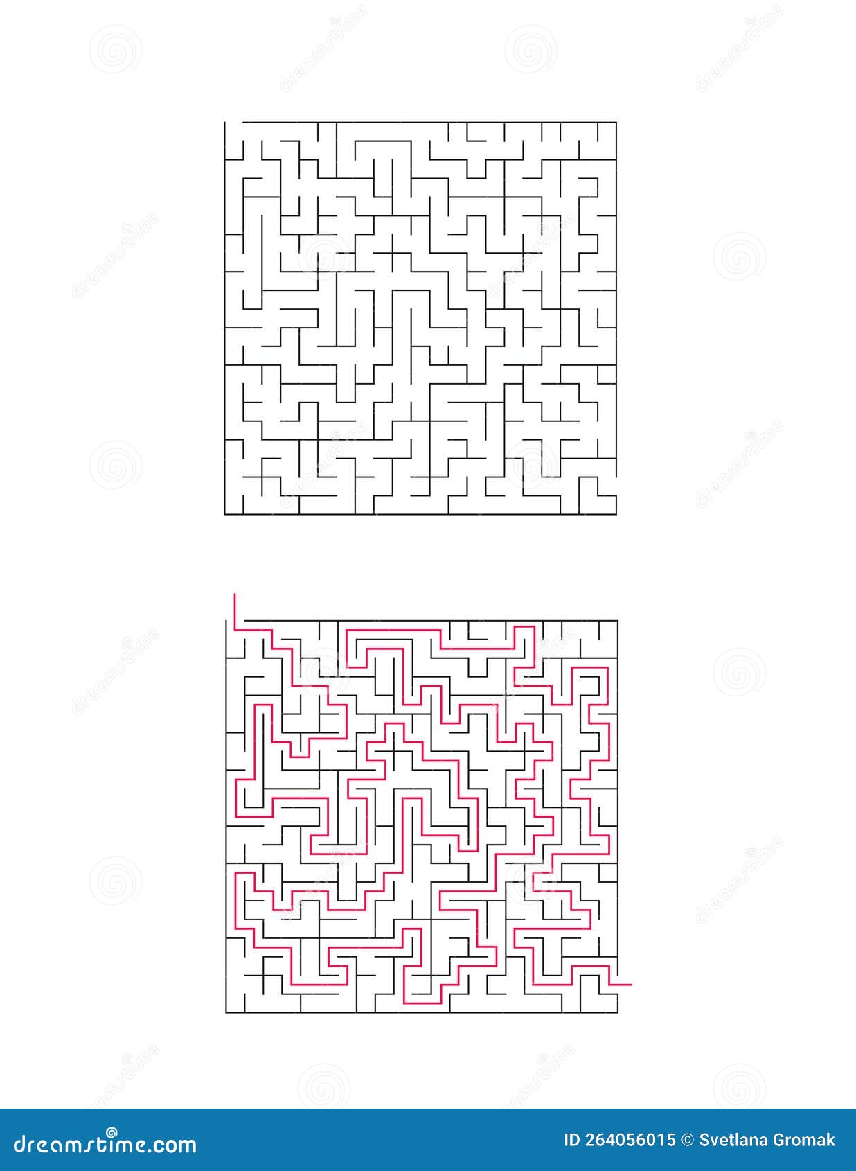 The Square Maze Has an Entrance and an Exit. Maze with the Answer, the ...