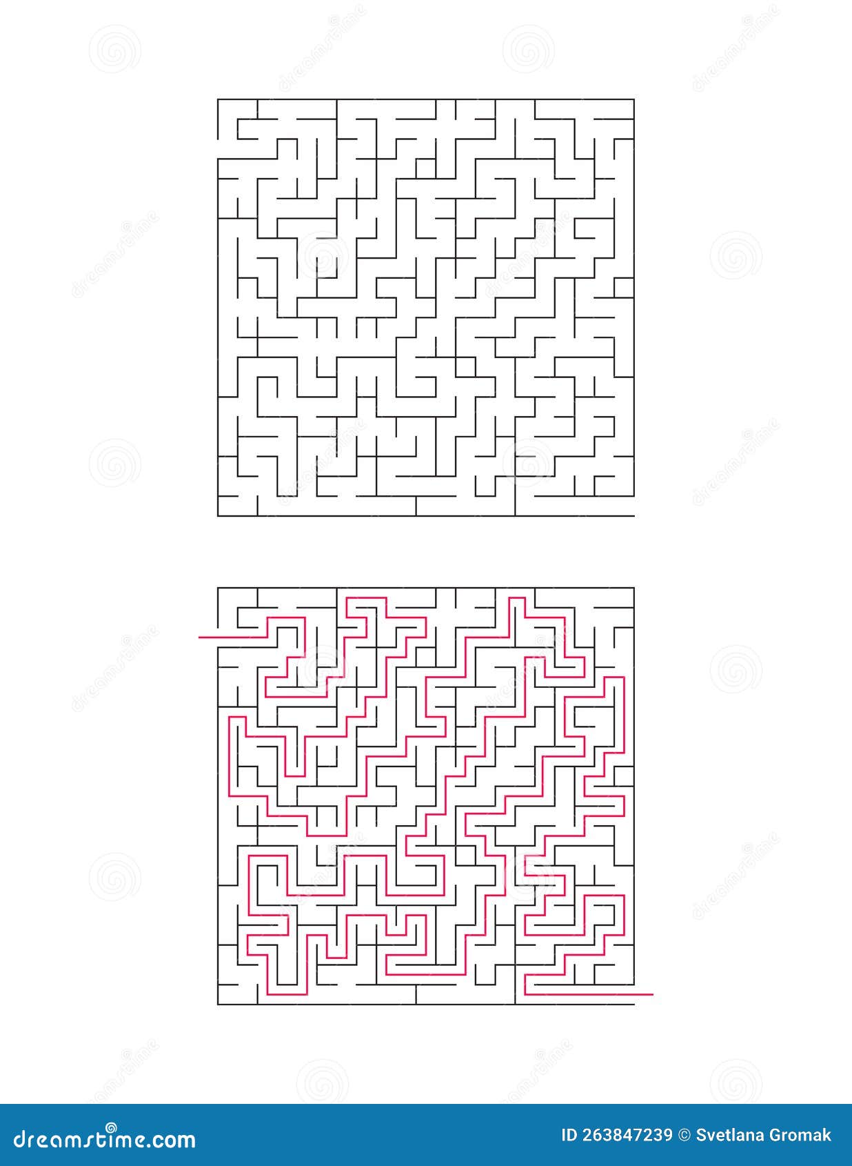 The Square Maze Has an Entrance and an Exit. Maze with the Answer, the ...