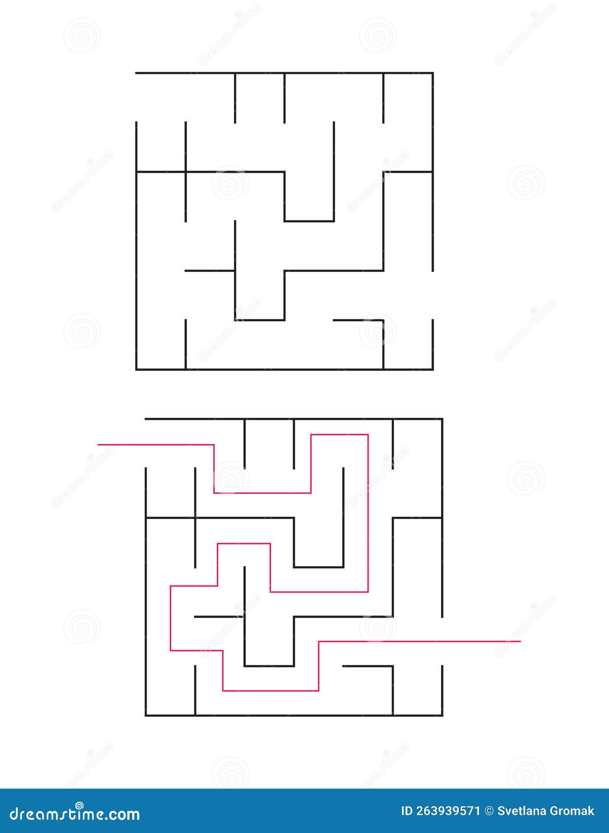 The Square Maze Has an Entrance and an Exit. Maze with the Answer, the ...