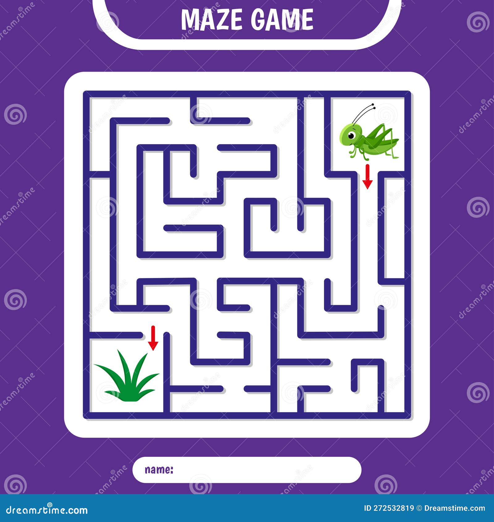 Square Maze for Kids. Help Grasshopper Find the Grass Stock Vector ...