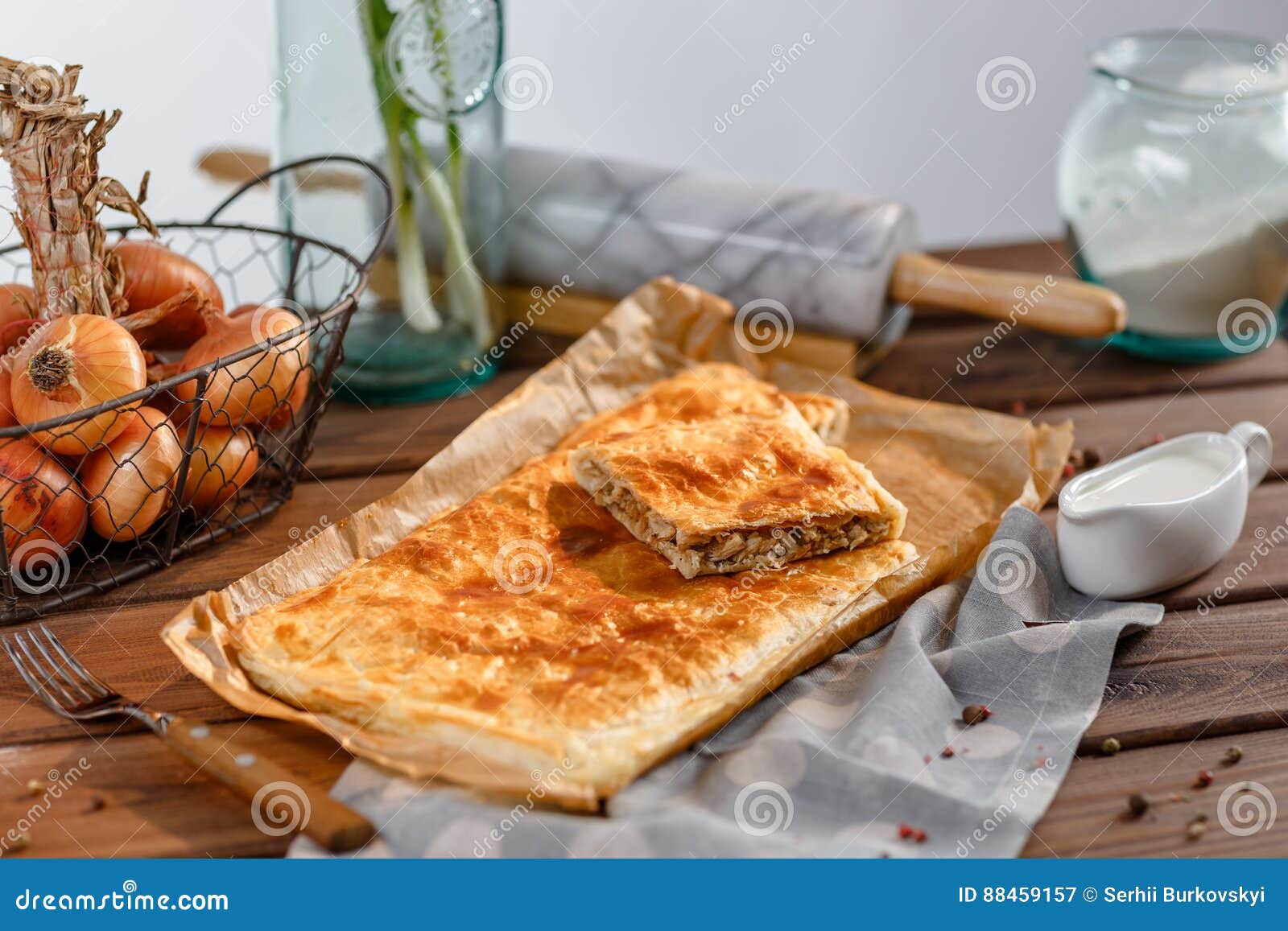 A square meat pie stock image. Image of greens, lunch - 88459157