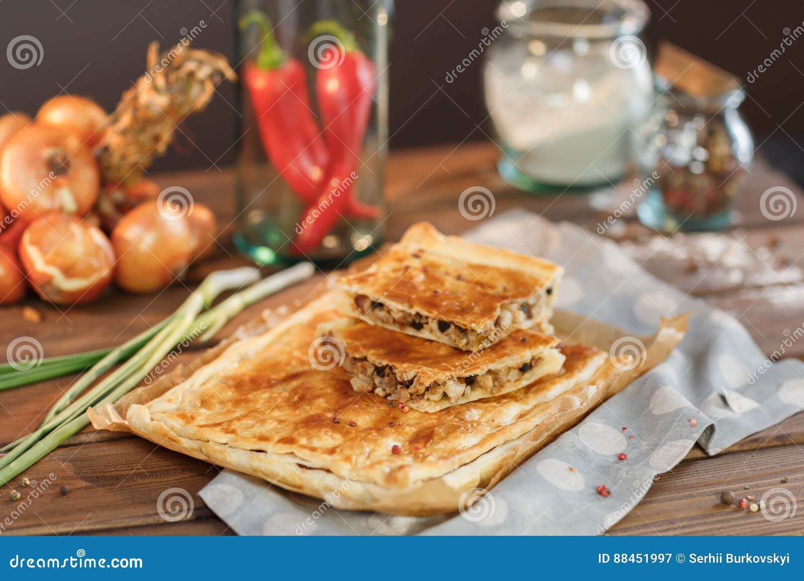 A square meat pie stock image. Image of green, dinner - 88451997