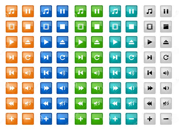 Square media buttons set stock vector. Illustration of eject - 23294543