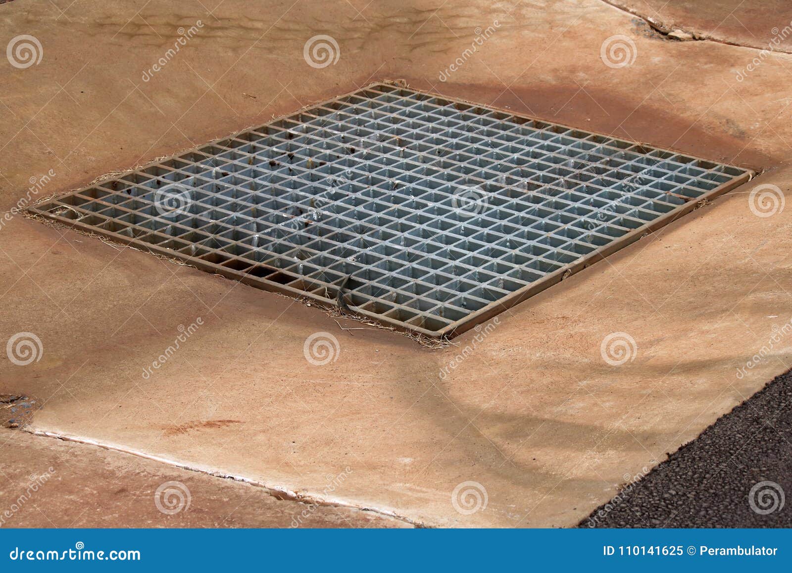SQUARE METAL GRID COVER OVER DRAIN Stock Image - Image of grey ...