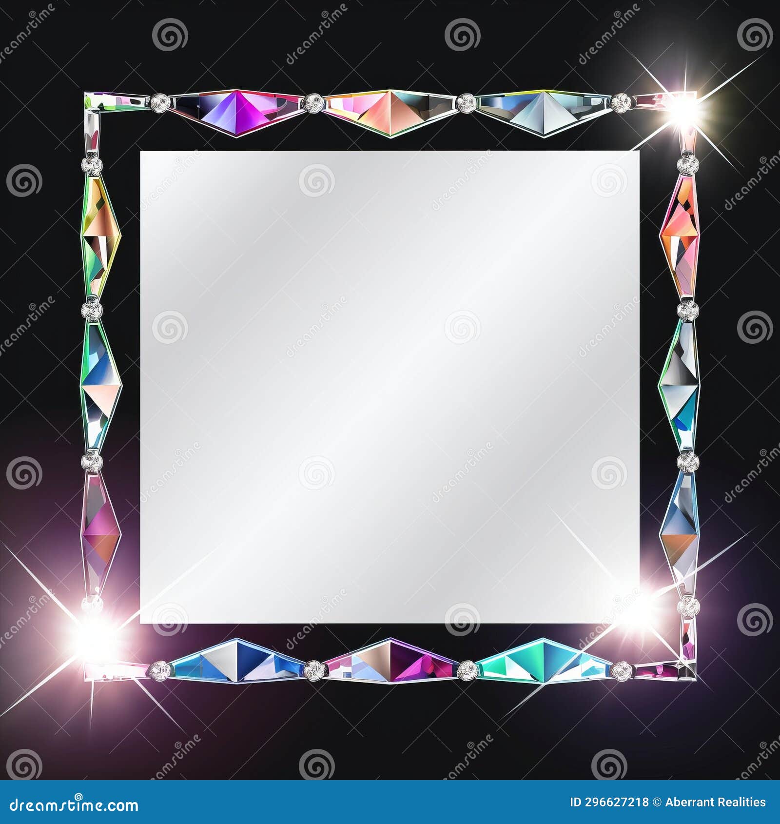 A Square Mirror with Colorful Crystals on a Black Background Stock ...