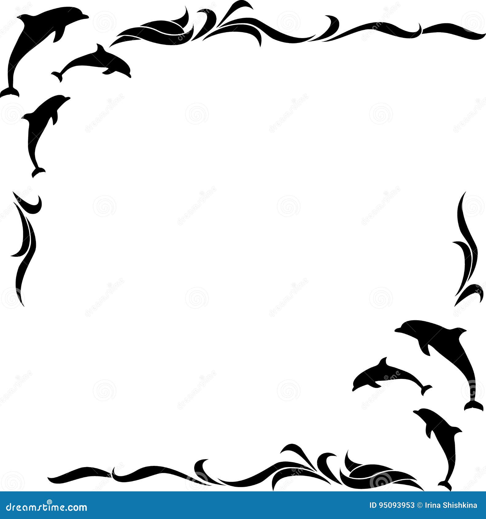 Square Monochrome Frame with Dolphins. Vector Stock Vector ...