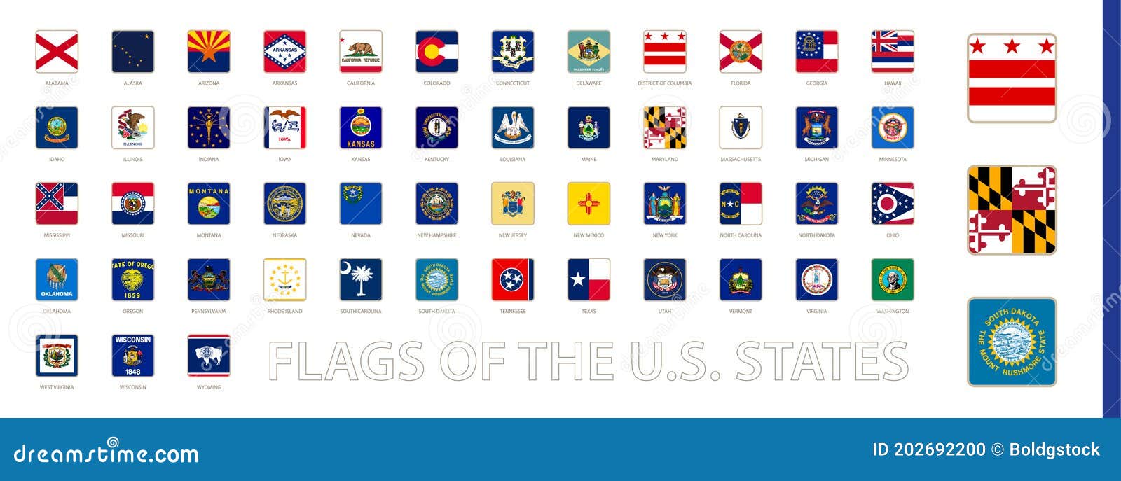 Square National Flags Collection of US States Stock Vector ...