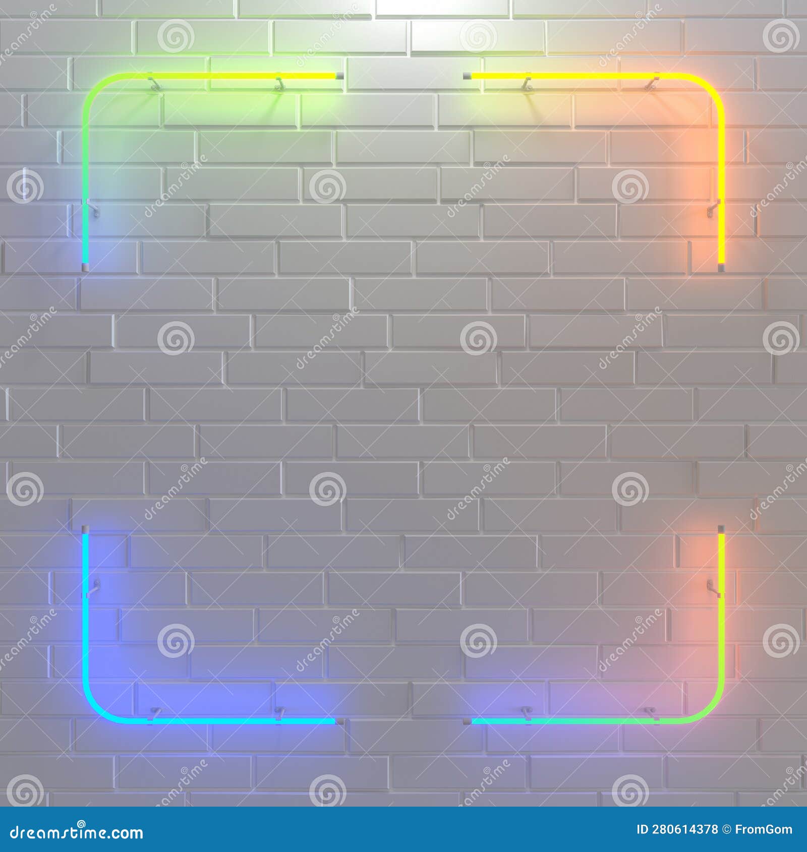 Square Neon Multicolored Light Frame on White Wall. 3d Render Stock ...