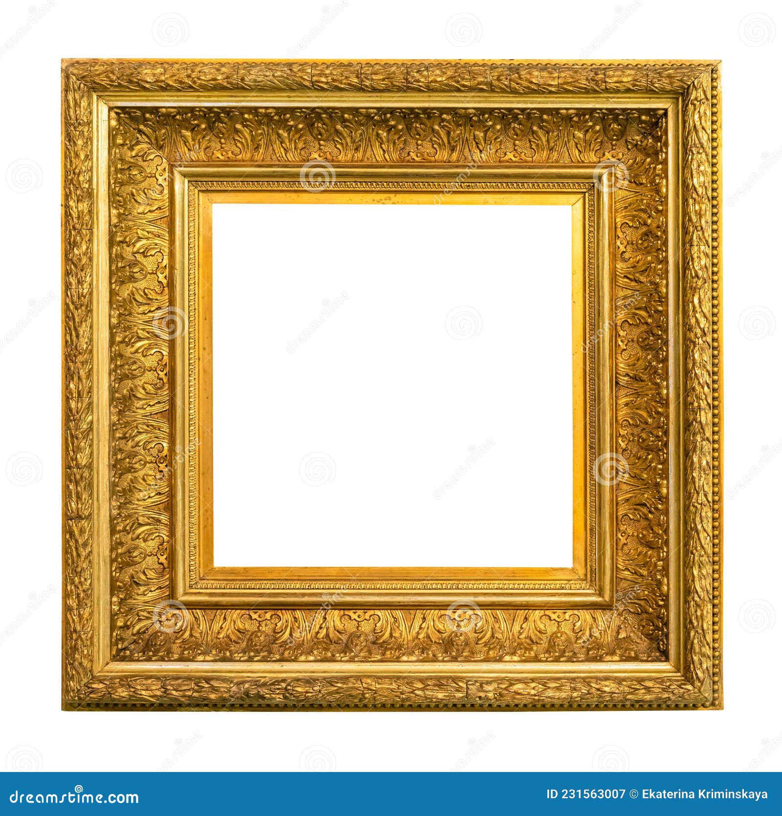 Square Old Extra Wide Golden Picture Frame Cutout Stock Image - Image ...