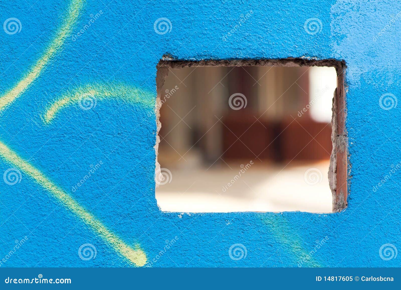 Square opening on a wall stock image. Image of blue, texture - 14817605