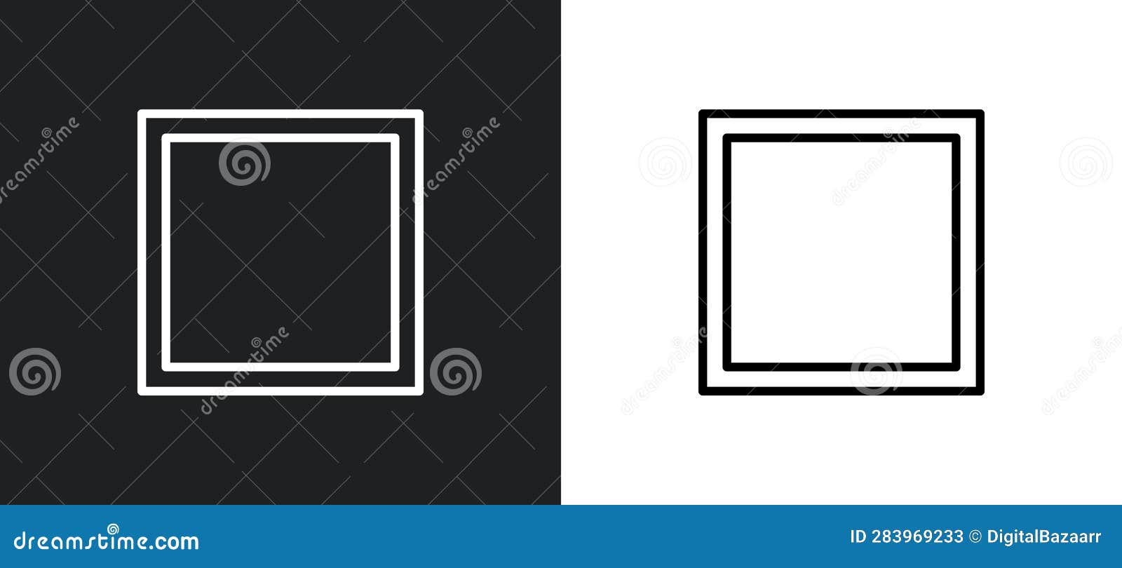 Square Outline Icon in White and Black Colors. Square Flat Vector Icon ...
