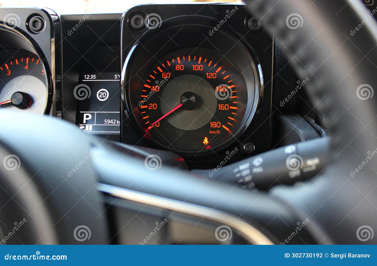 Square Panel of Speedometer with Red Digits on Classic Car Dashboard ...