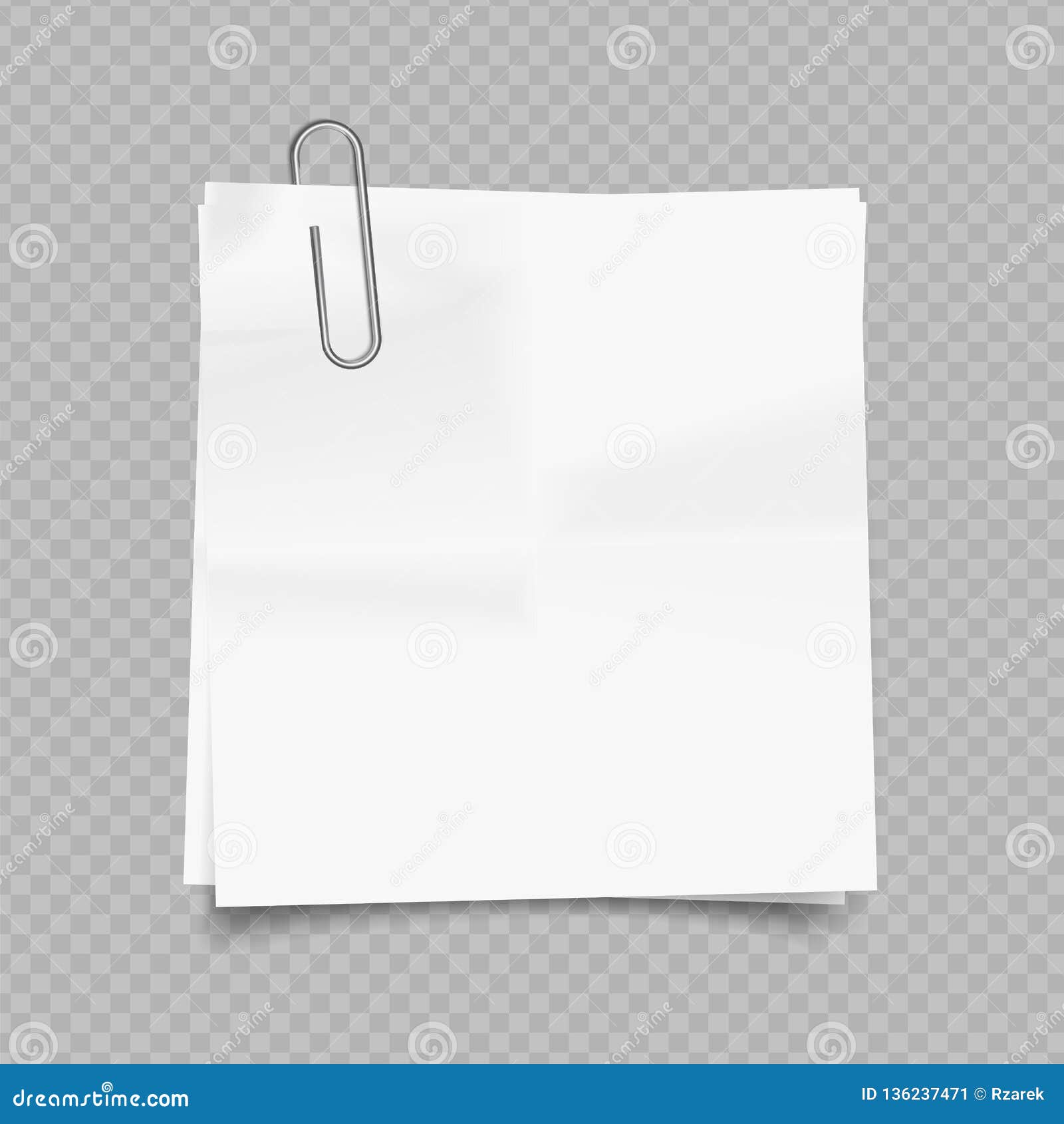 Vector White Square Paper with Paper Clip on Transparent Background ...