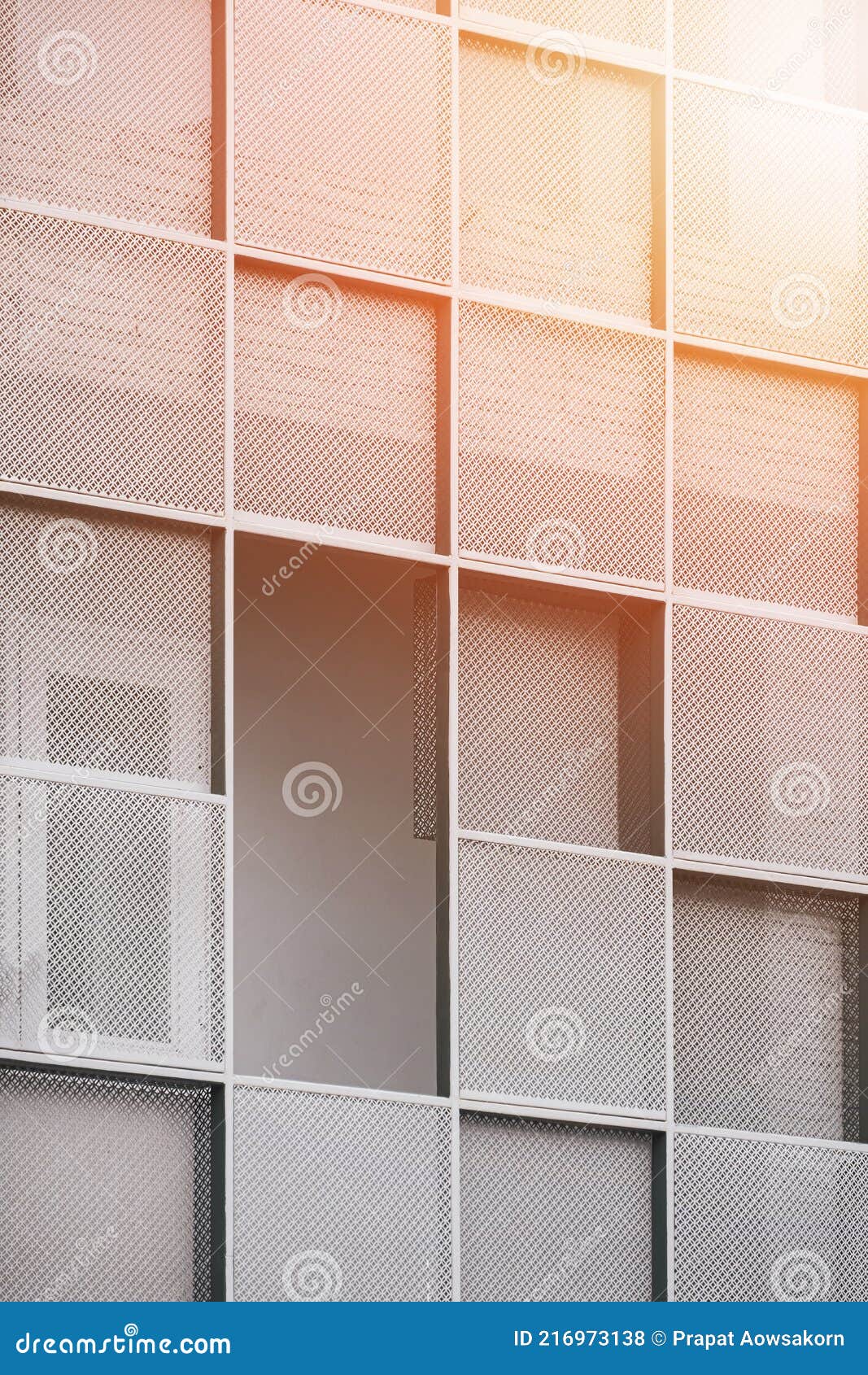 Square Pattern of Modern Steel Wall with Flare Light on Surface at ...