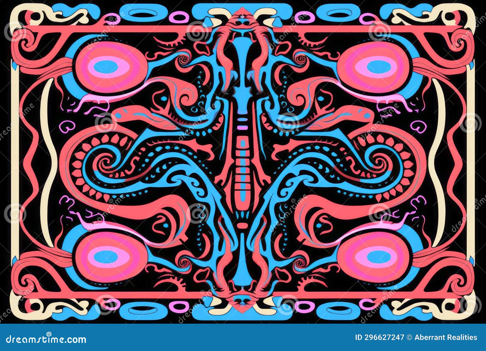 A Square Pattern with an Octopus on a Black Background Stock ...