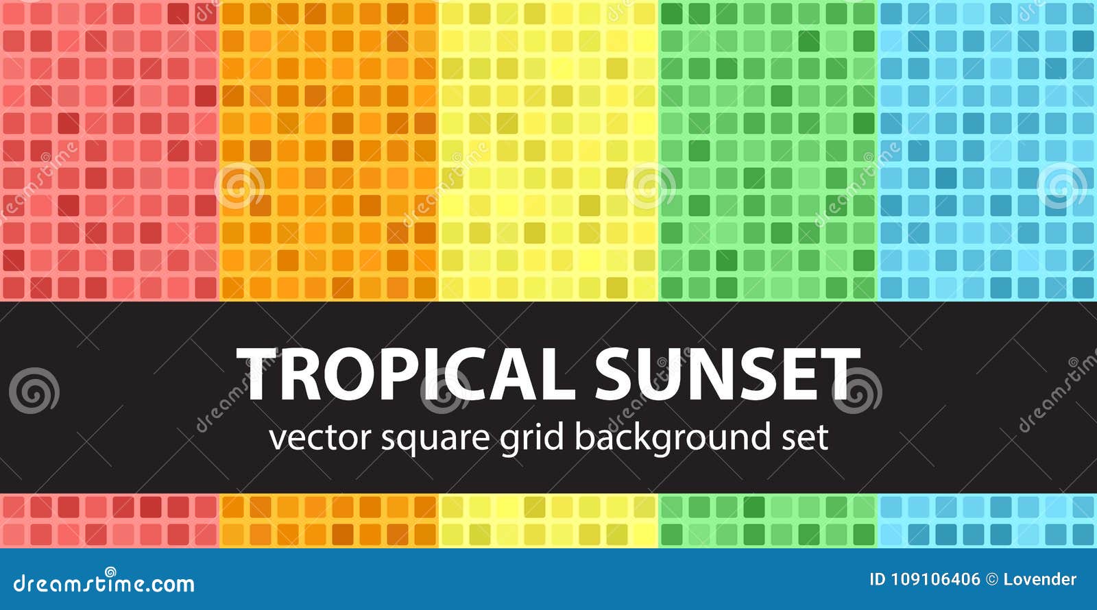 Square Pattern Set Tropical Sunset. Vector Seamless Tile Backgrounds ...