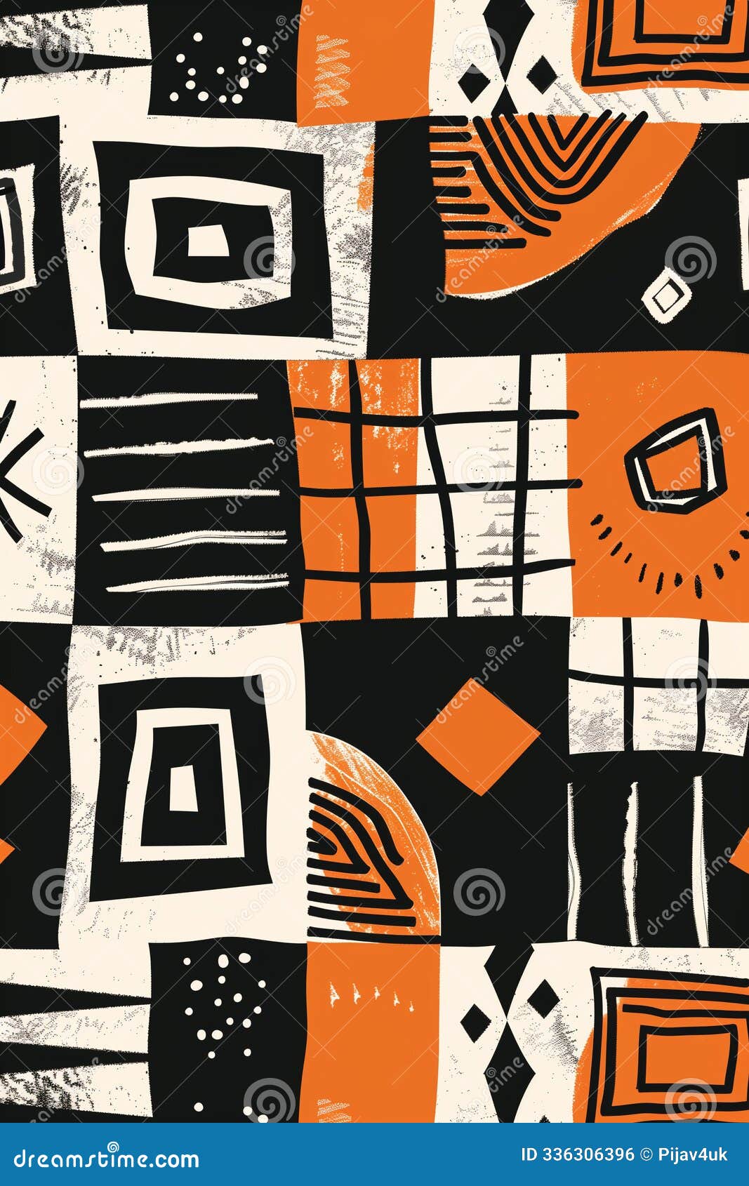 Square Patterns in Black and Orange: Neo-primitivism Art on White Stock ...