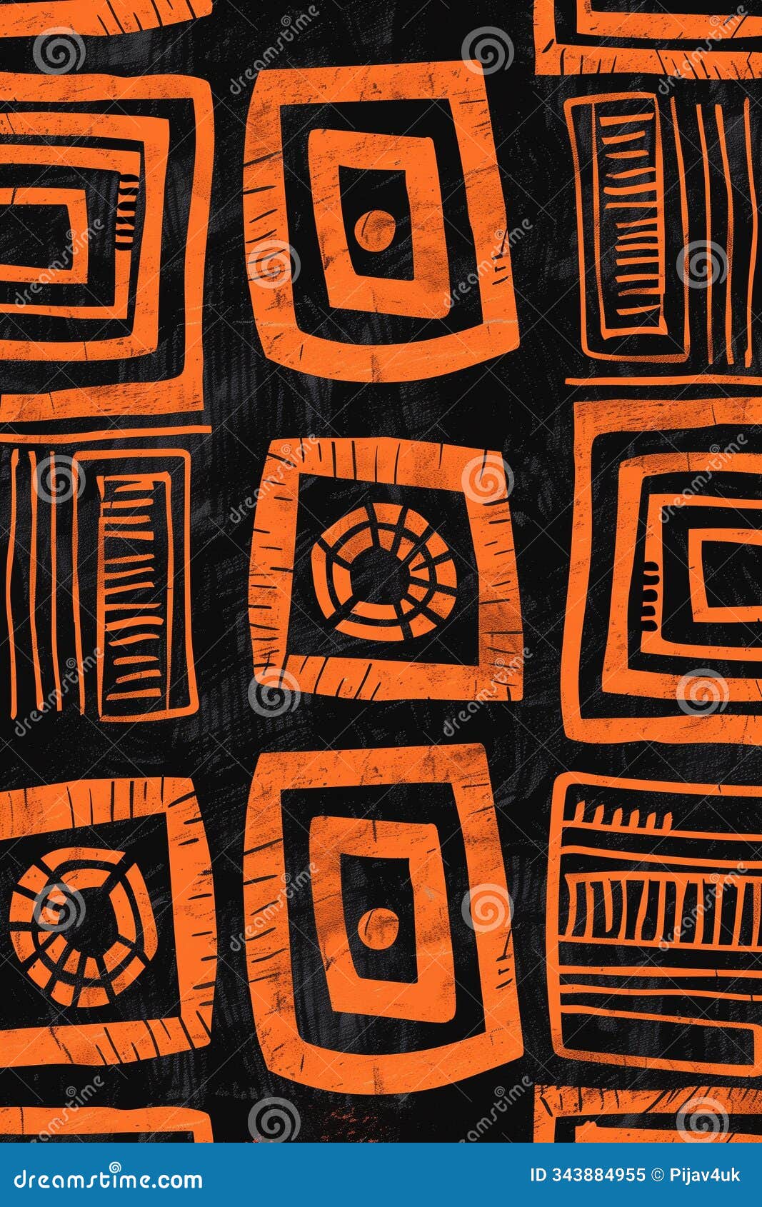 Square Patterns in Black and Orange: Neo-primitivism Art on White Stock ...