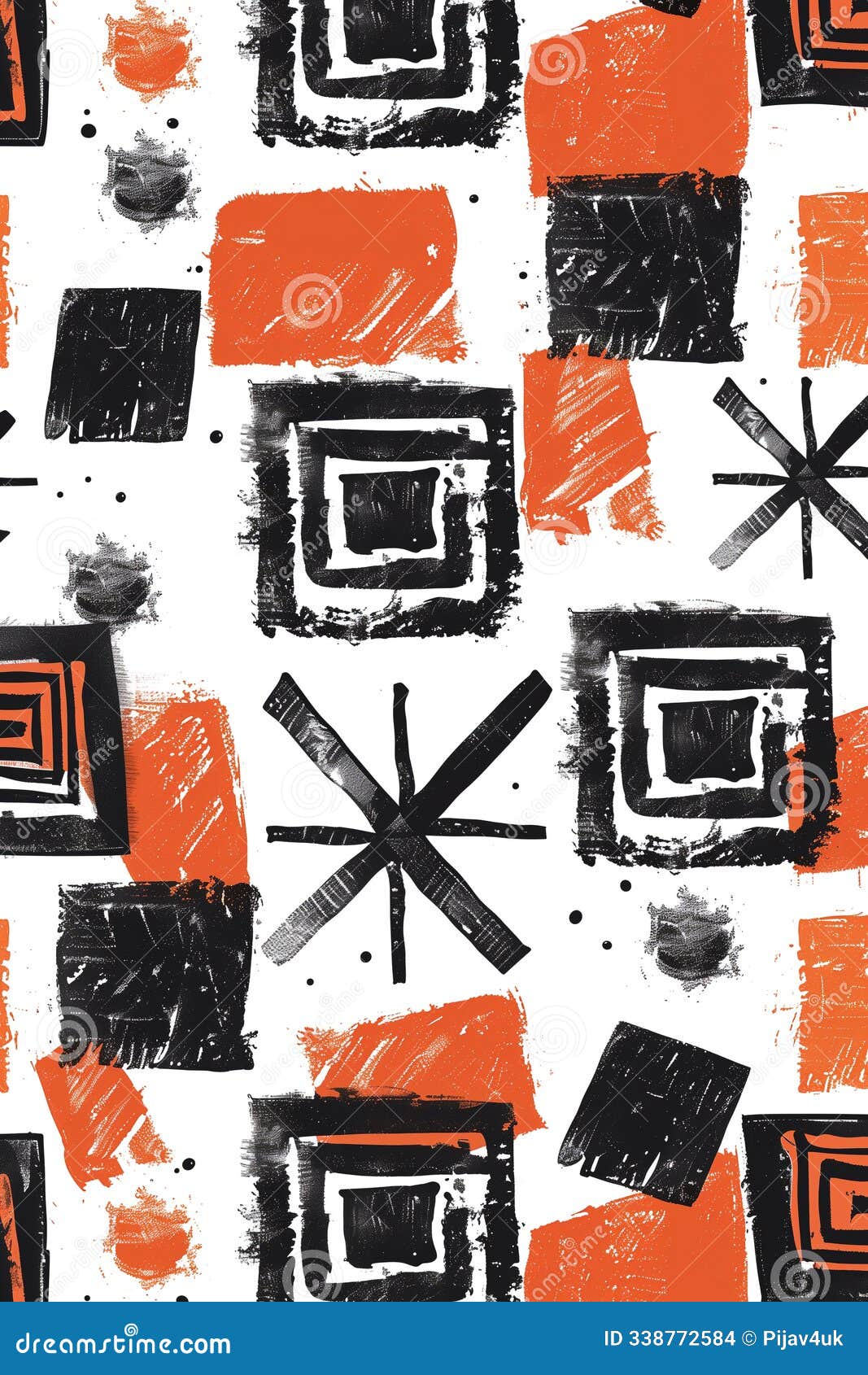 Square Patterns in Black and Orange: Neo-primitivism Art on White Stock ...