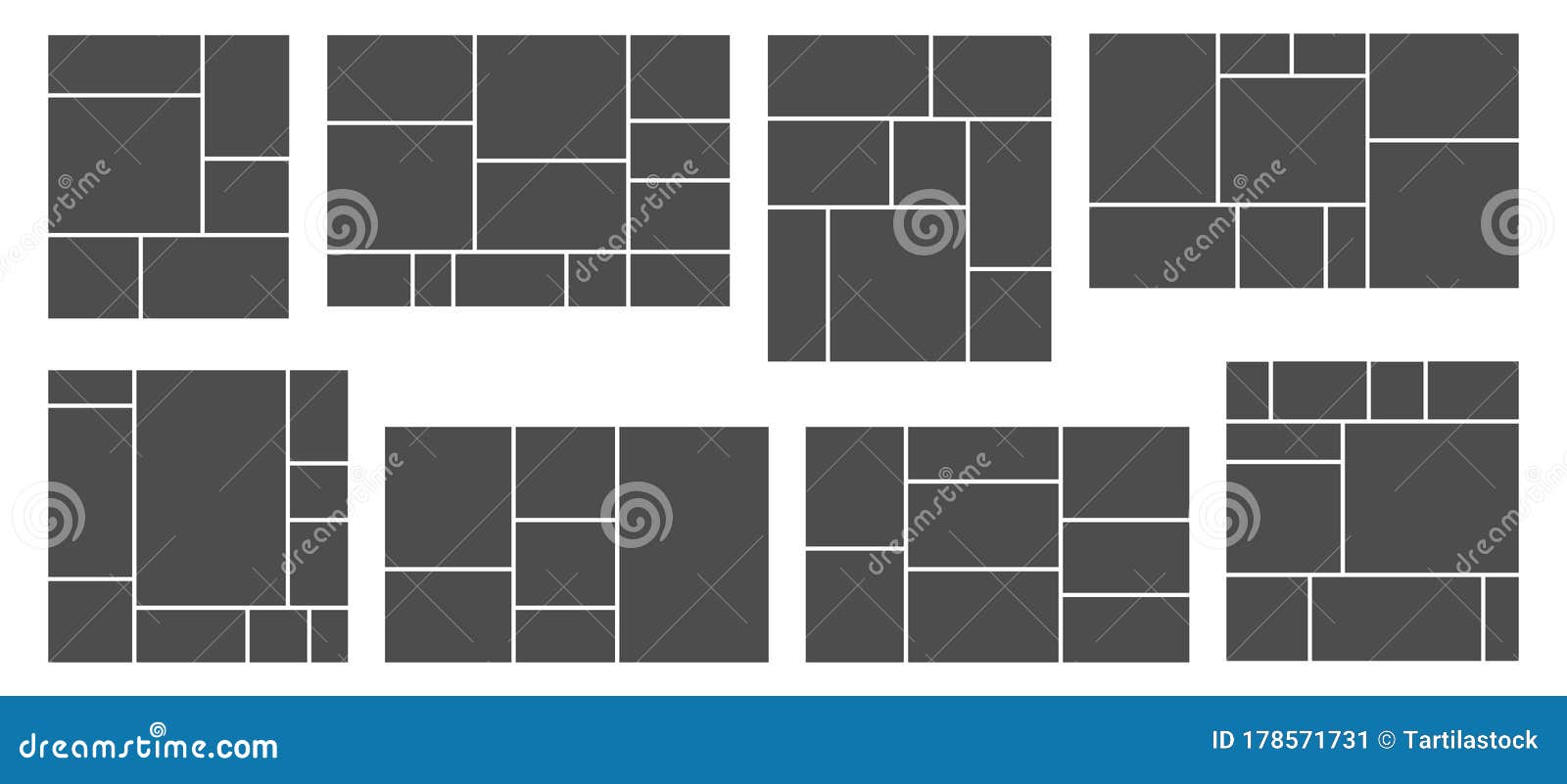 Square Photo Collage. Photos Grid Template, Rectangular Frame and ...