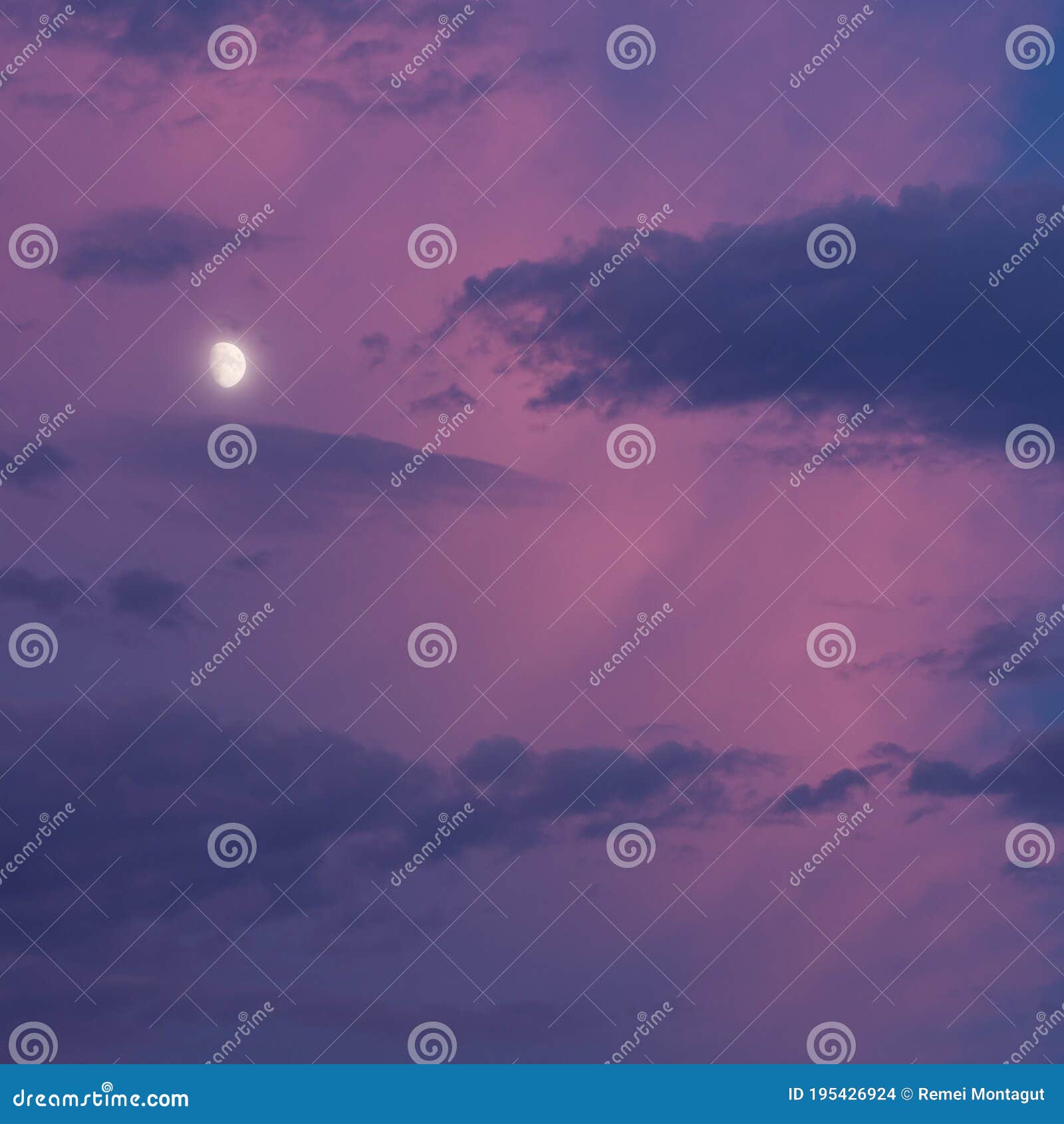 Square Photo Moon Lit with Blue and Pink Clouds Stock Photo - Image of ...